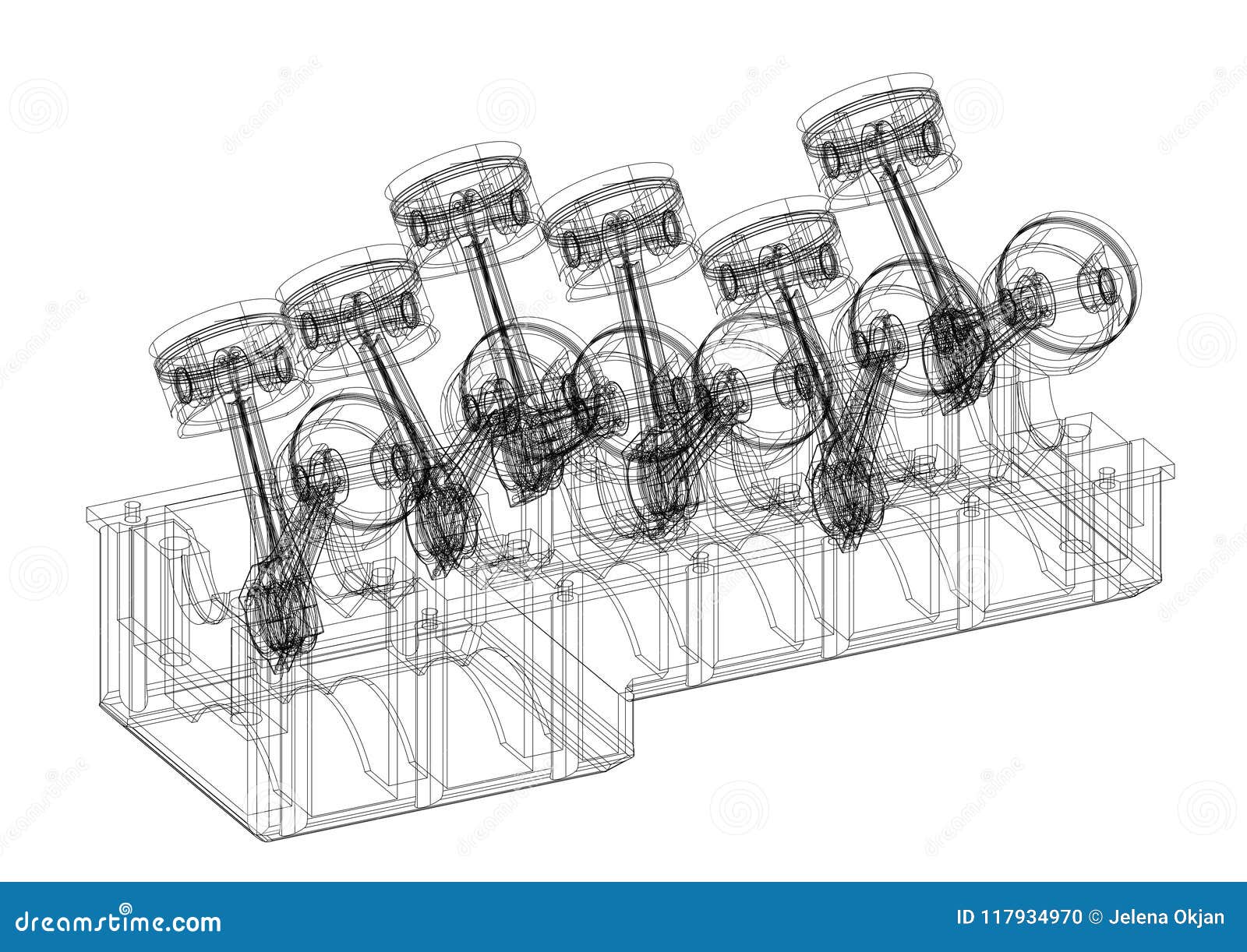 Engine Pistons Architect Blueprint - Isolated Stock Illustration ...