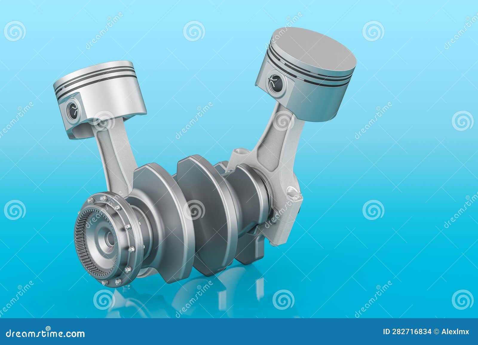 Engine Pistons on Blue Background, 3D Rendering Stock Illustration ...