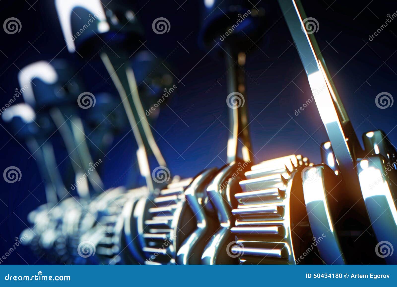 Engine Pistons and Cog Wheels with Depth of Field Effect Stock ...
