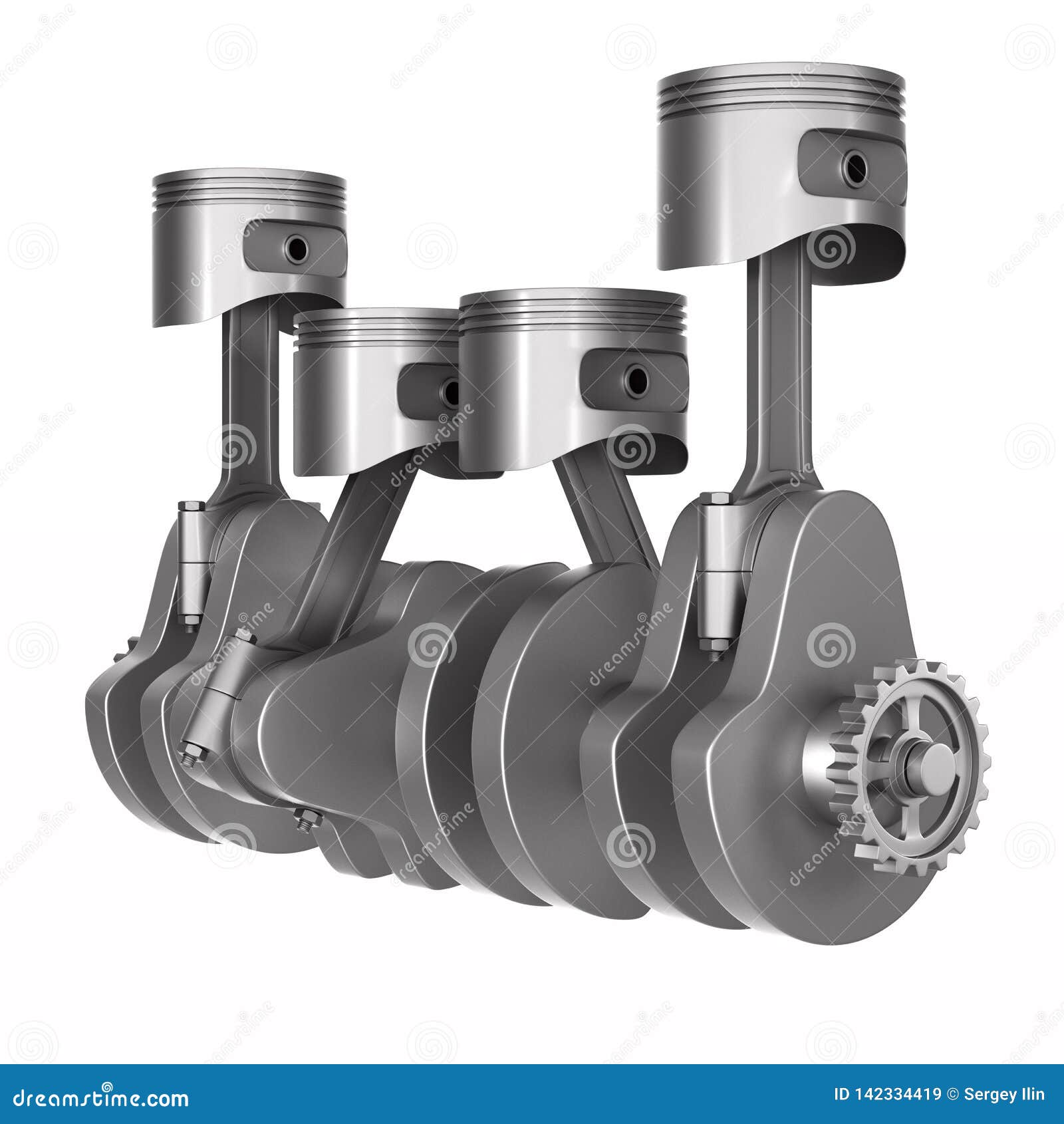 Engine Pistons And Crankshaft On White Background. Isolated 3d ...
