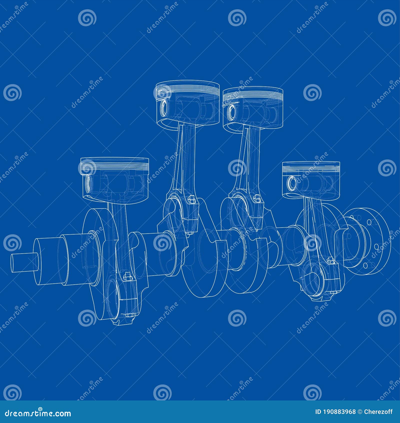 Engine Pistons Outline. 3d Illustration Stock Illustration ...