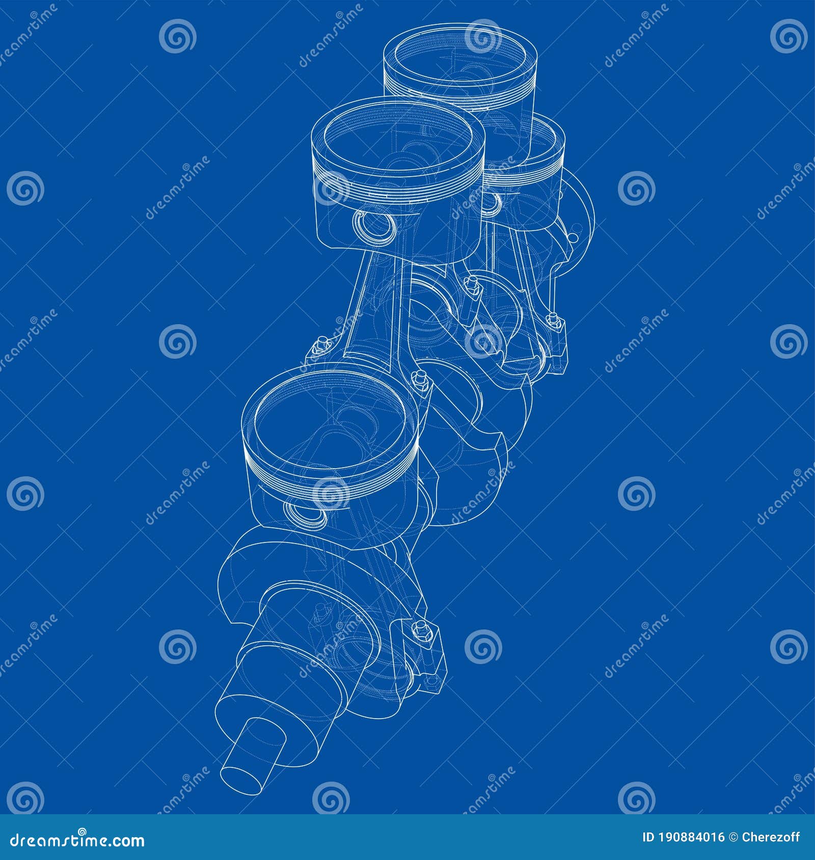 Engine Pistons Outline. 3d Illustration Stock Illustration ...