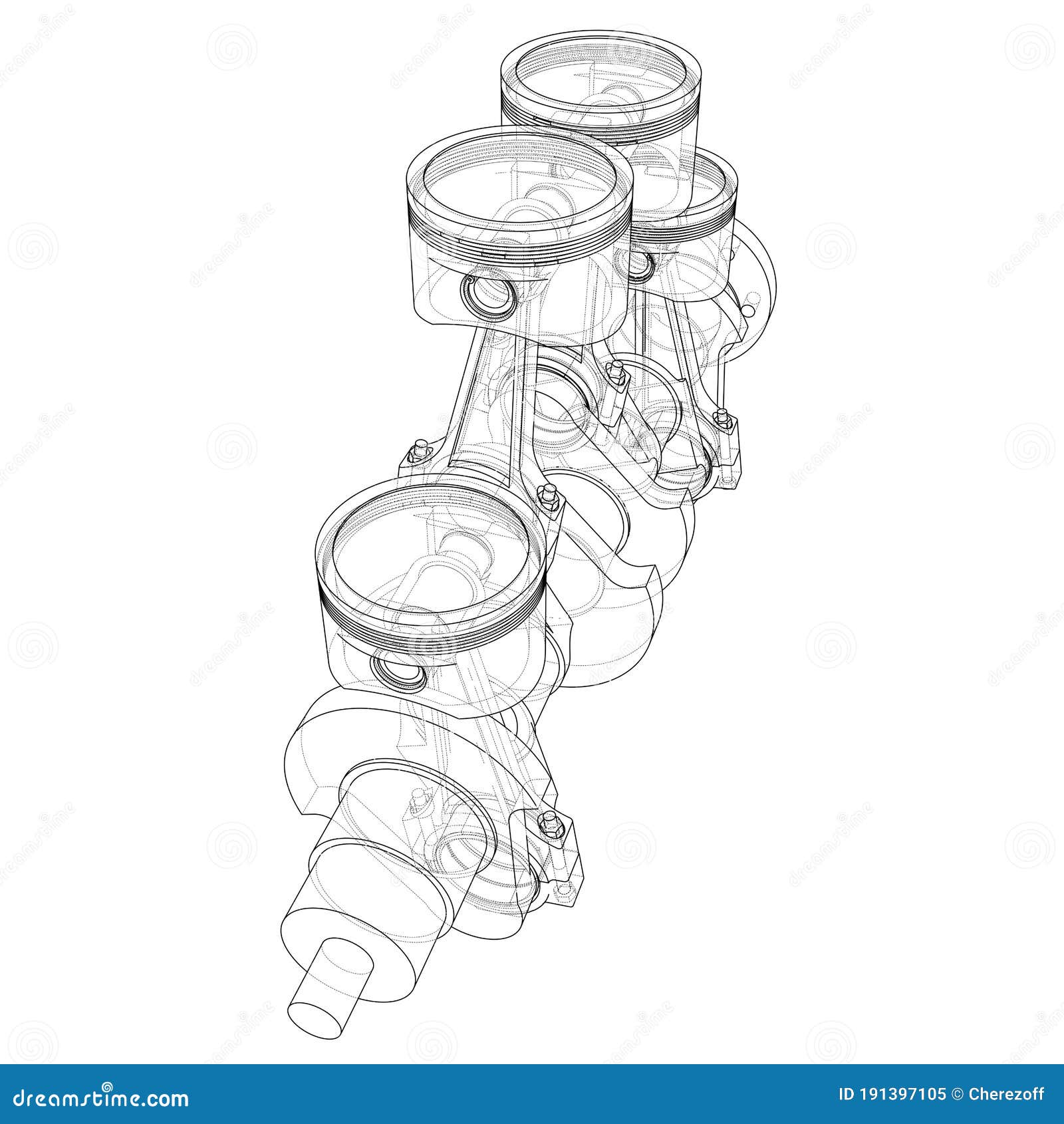 Engine Pistons Outline. 3d Illustration Stock Illustration ...