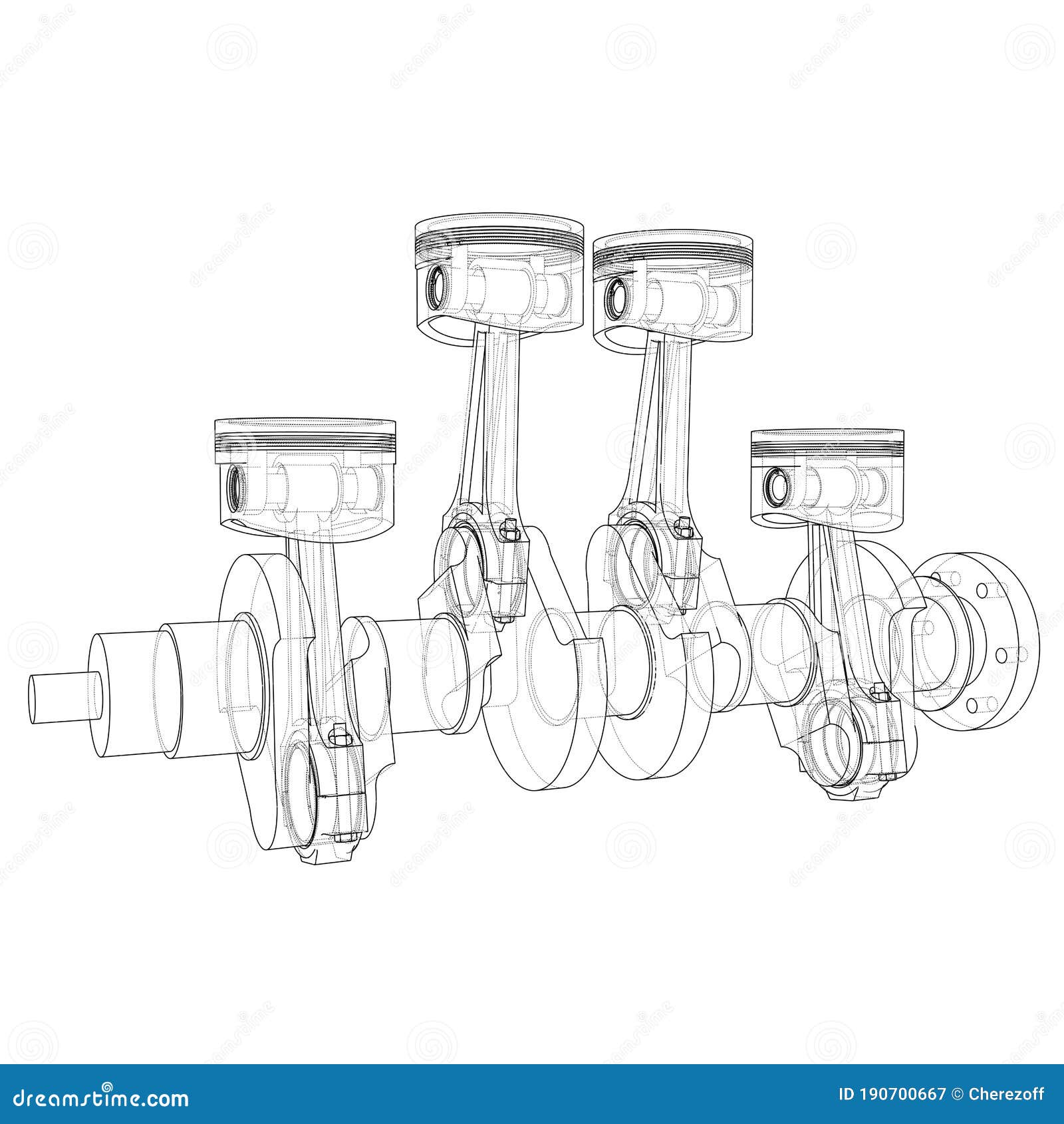 Engine Pistons Outline. 3d Illustration Stock Illustration ...