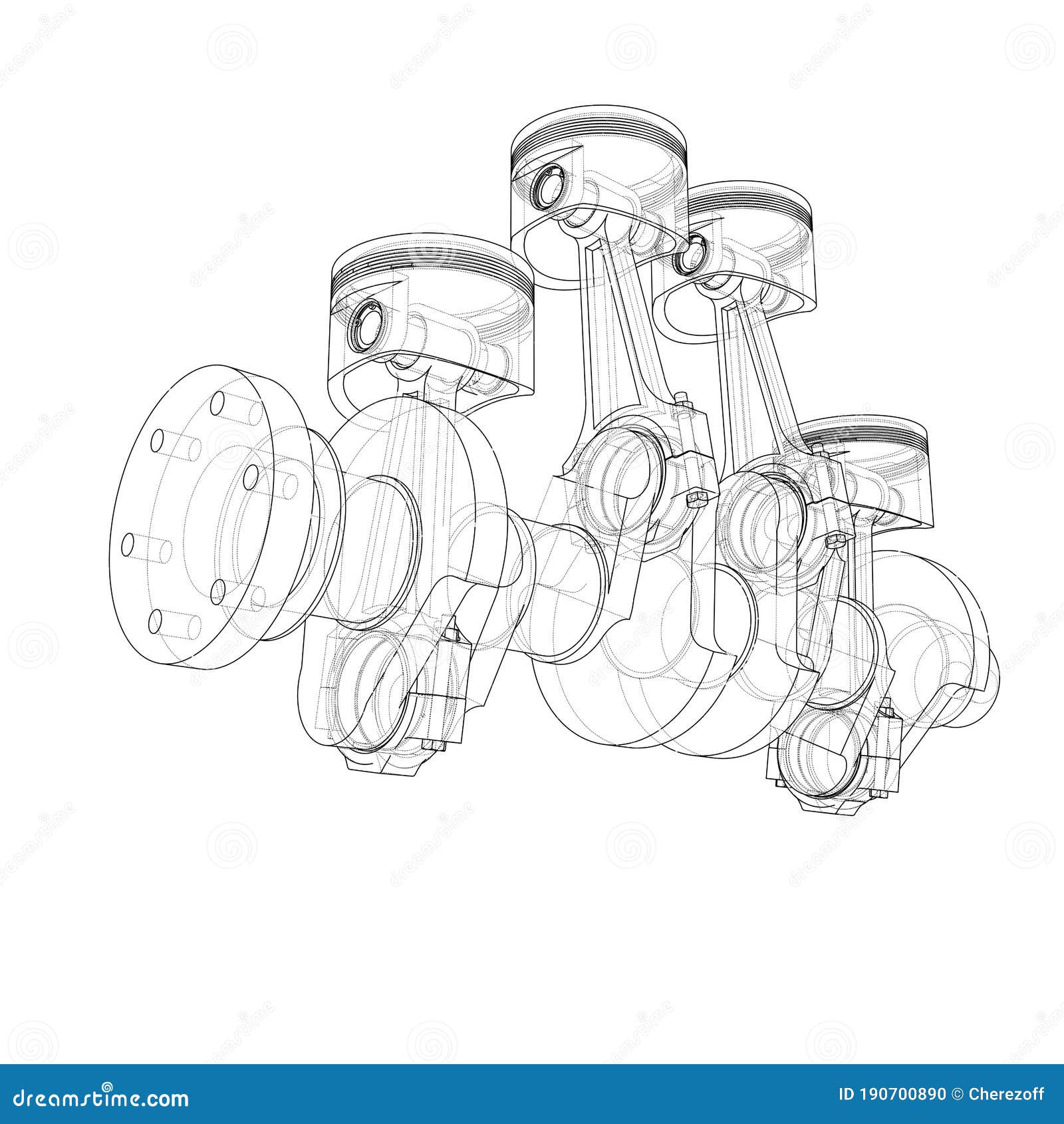 Engine Pistons Outline. 3d Illustration Stock Illustration ...