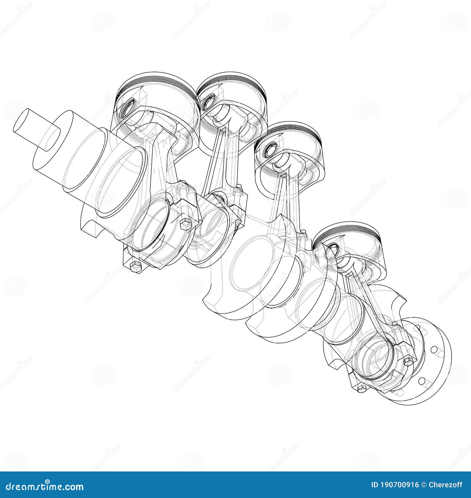 Engine Pistons Outline. 3d Illustration Stock Illustration ...