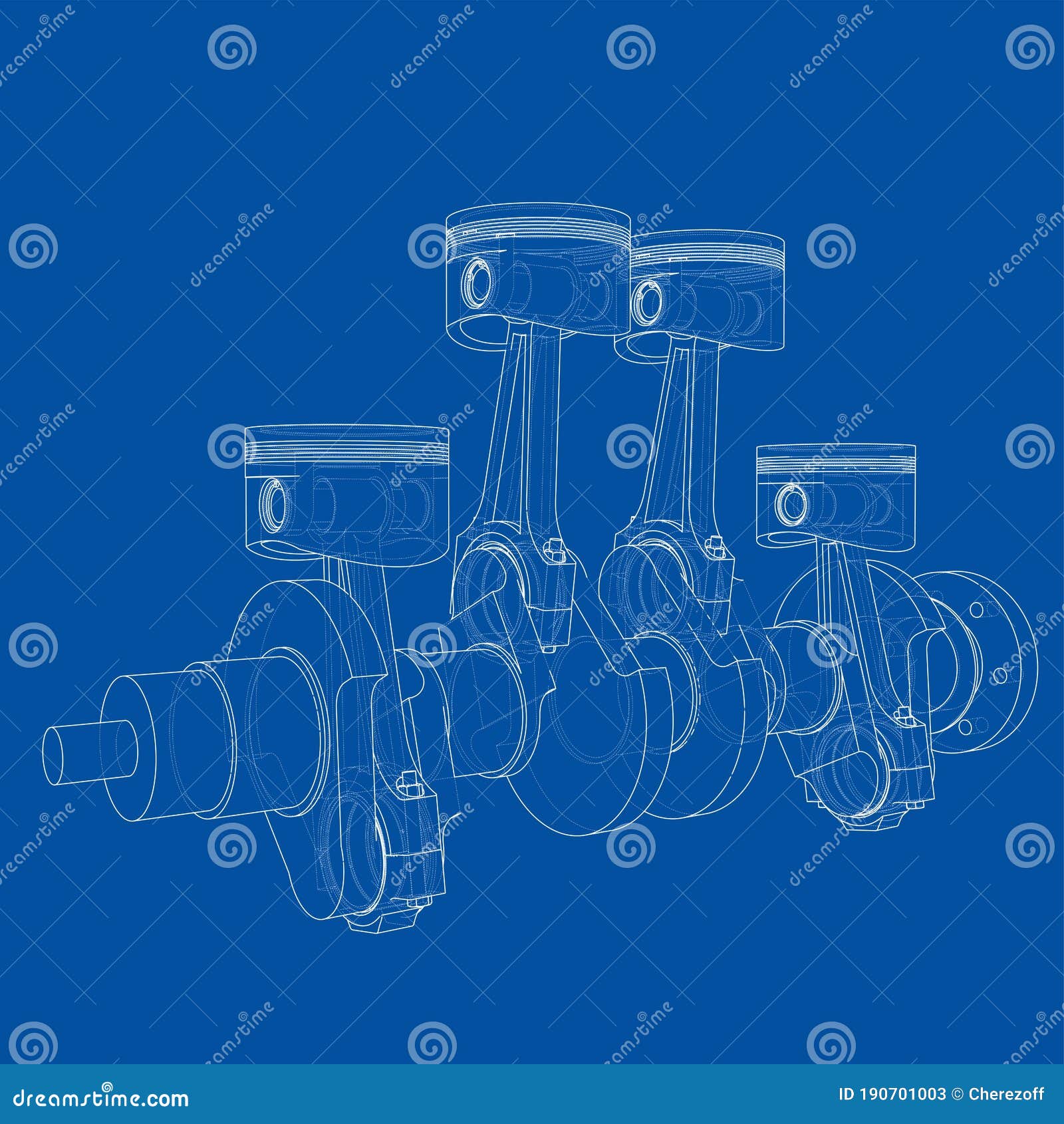 Engine Pistons Outline. 3d Illustration Stock Illustration ...