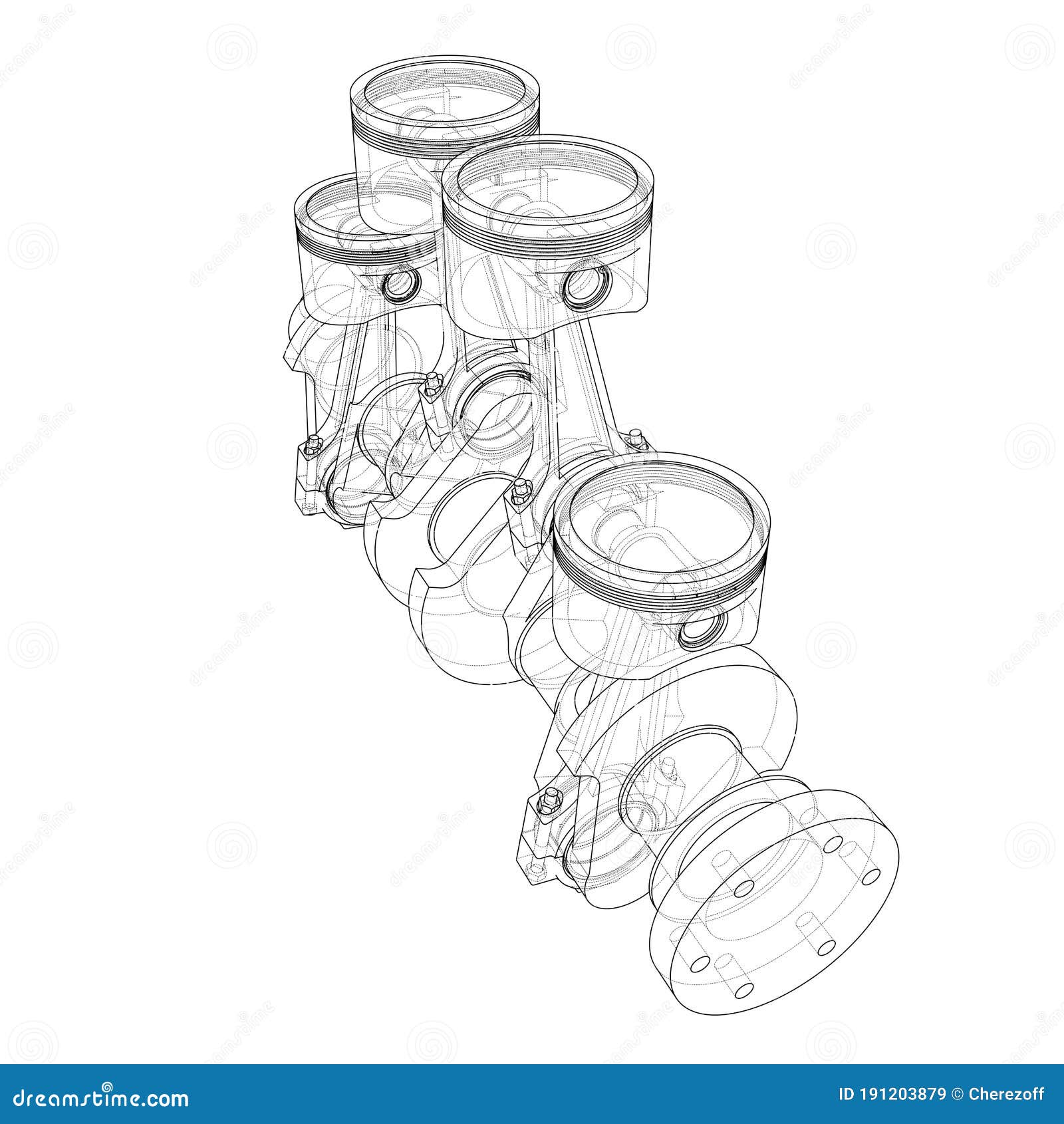 Engine Pistons Outline. 3d Illustration Stock Illustration ...