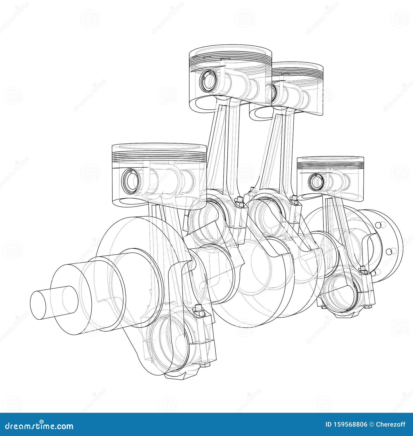 Engine Pistons Outline. Vector Rendering of 3d Stock Vector ...