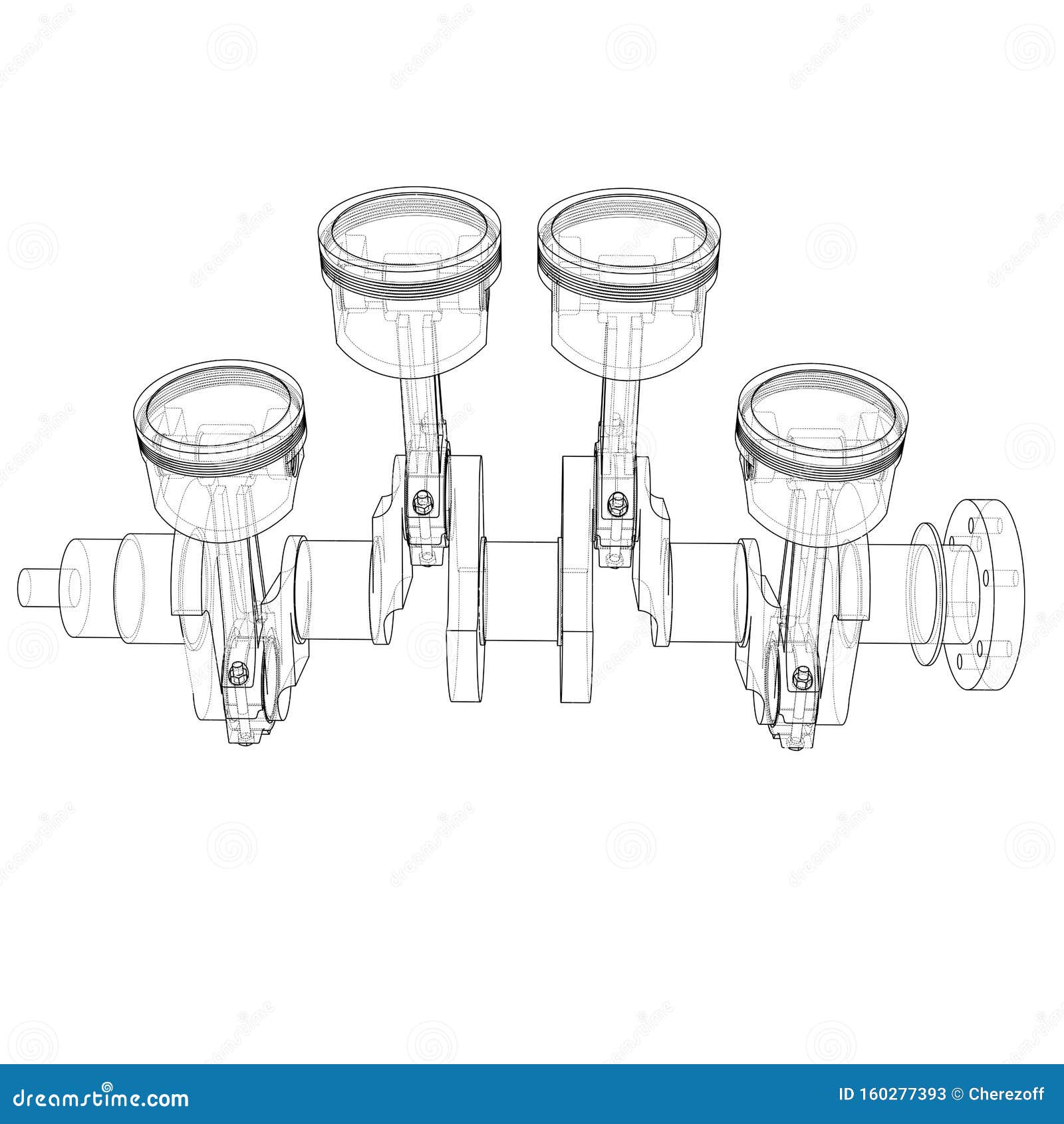 Engine Pistons Outline. Vector Rendering of 3d Stock Vector ...