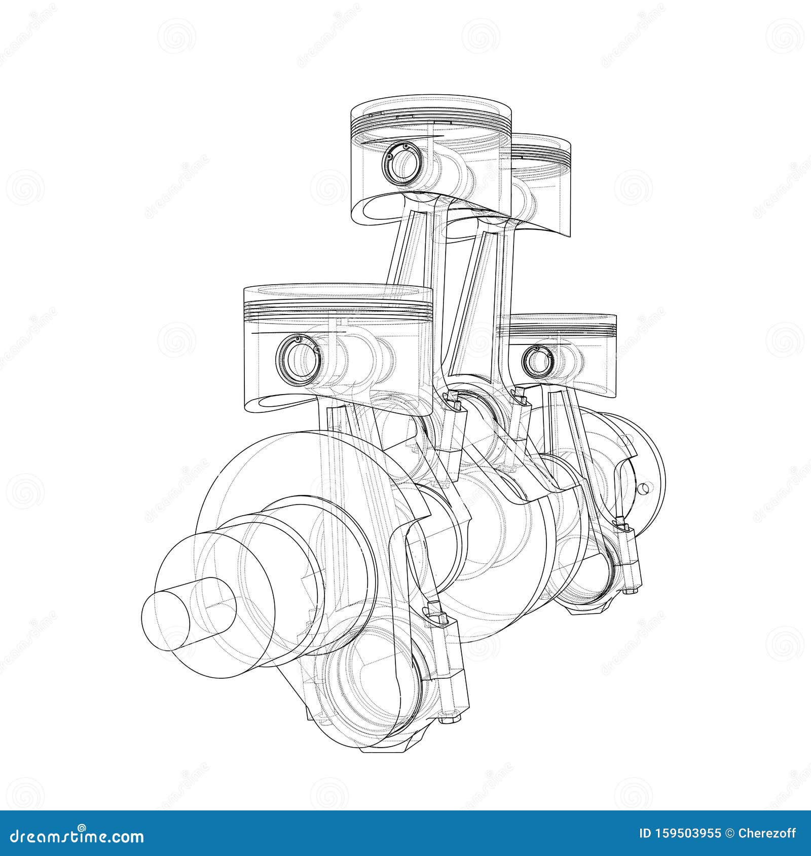 Engine Pistons Outline. Vector Rendering of 3d Stock Vector ...
