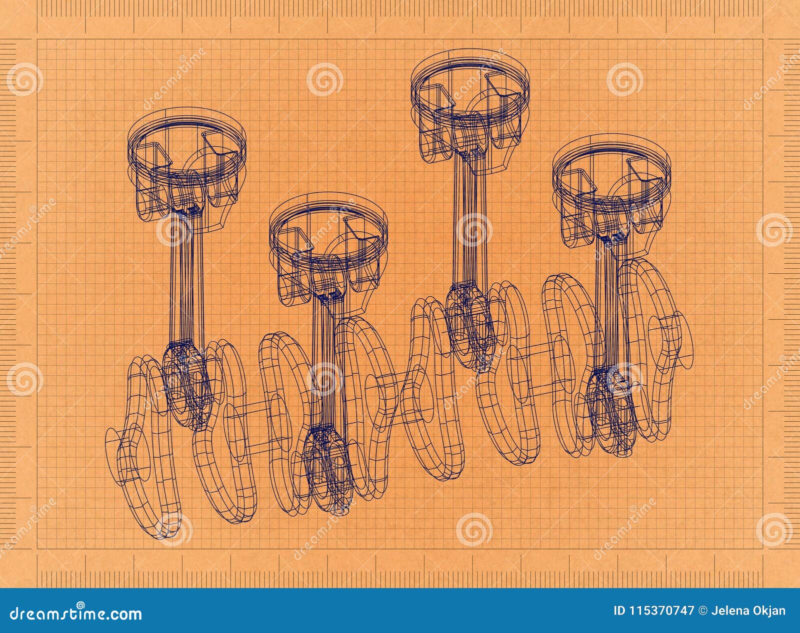 Engine Pistons - Retro Blueprint Stock Illustration - Illustration of ...