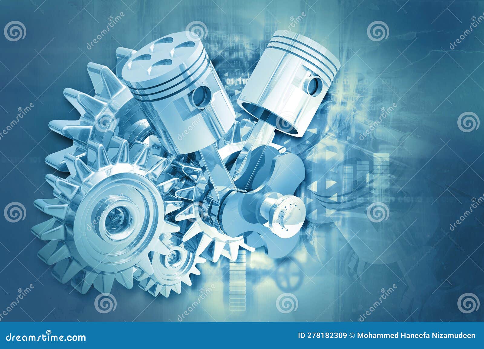 Engine Pistons on Technology Background Stock Image - Image of mechanic ...