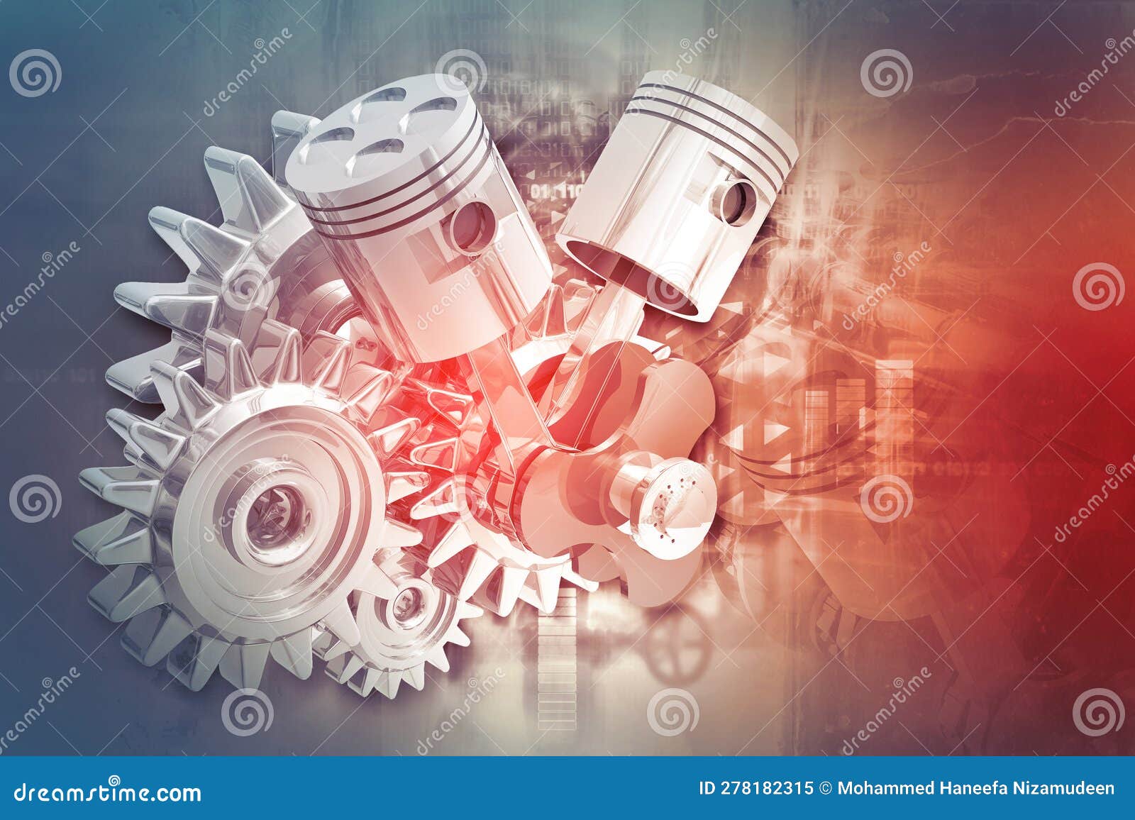 Engine Pistons on Technology Background Stock Image - Image of cylinder ...