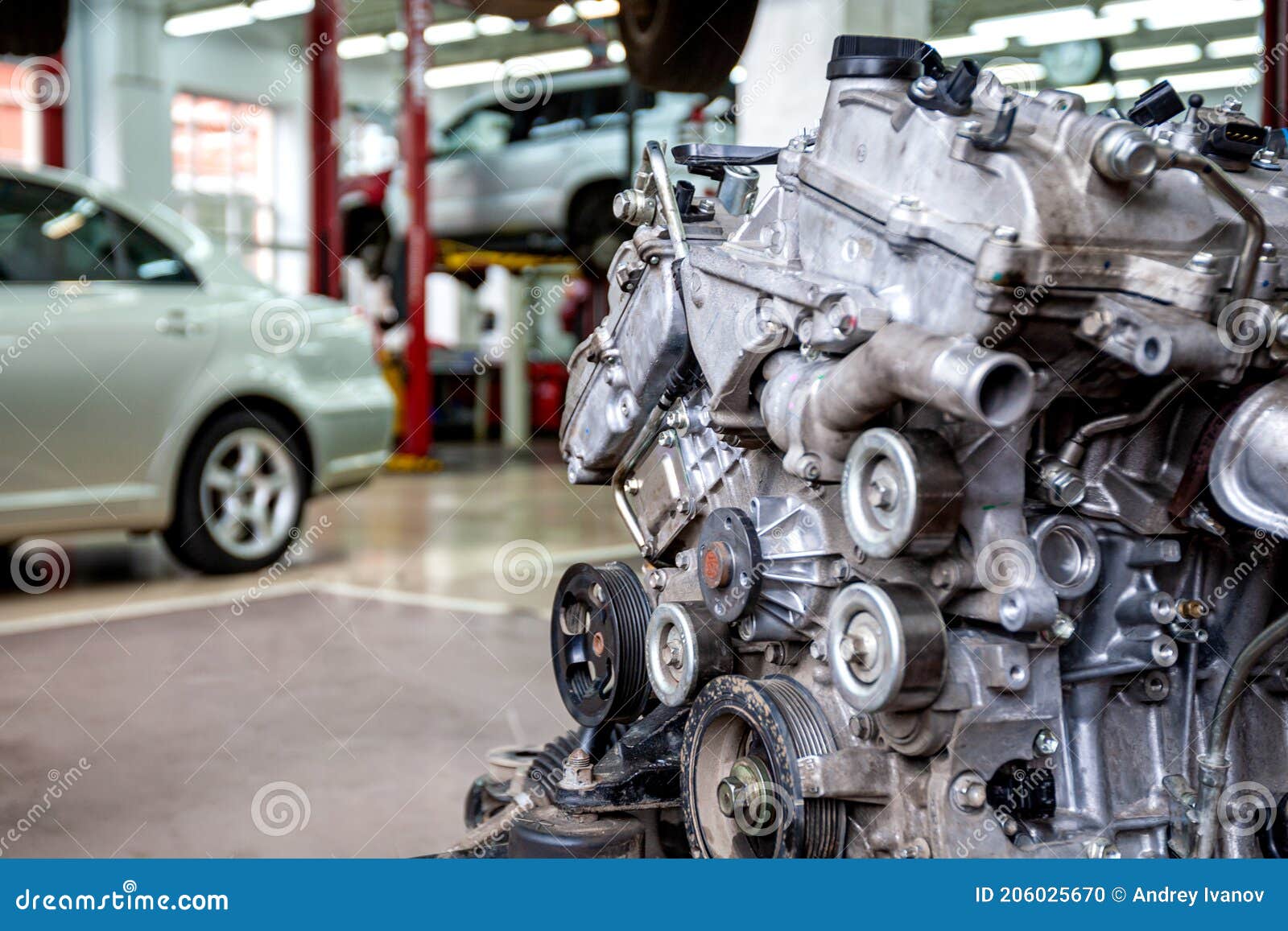 The Engine Removed from the Car is Waiting for a Bulkhead in the Car ...