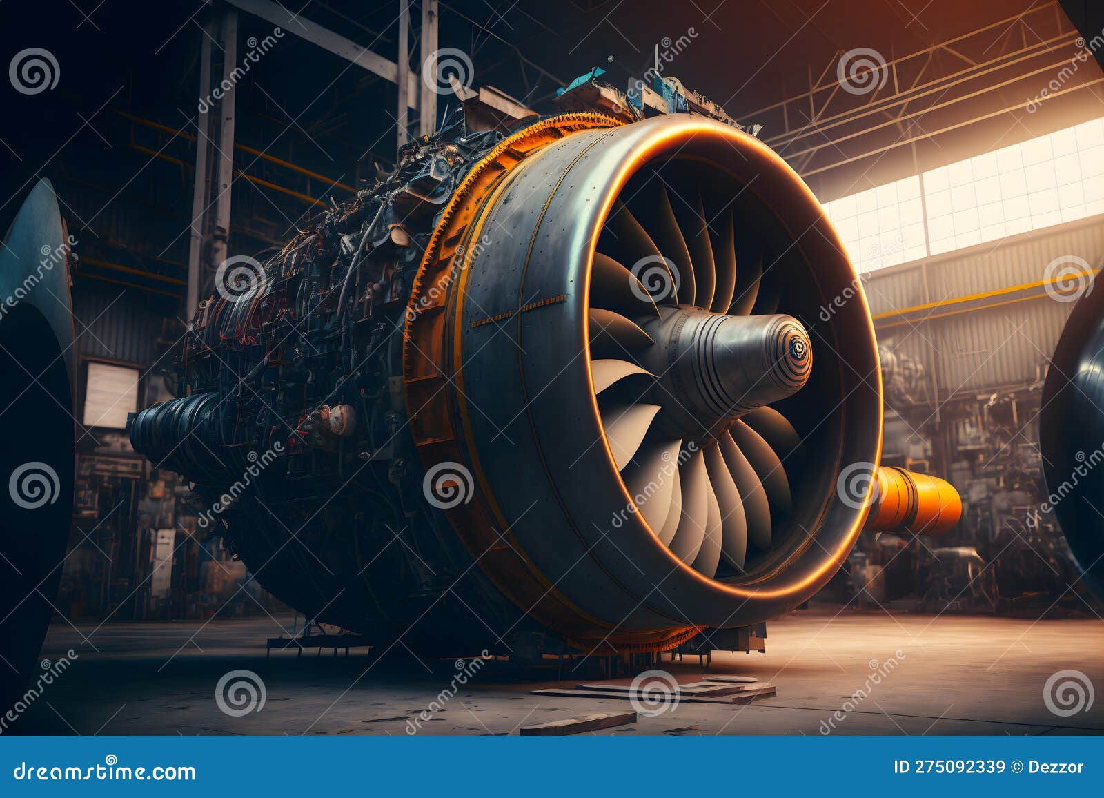 The Engine Is Removed From A Passenger Jet Aircraft Being Repaired In A ...
