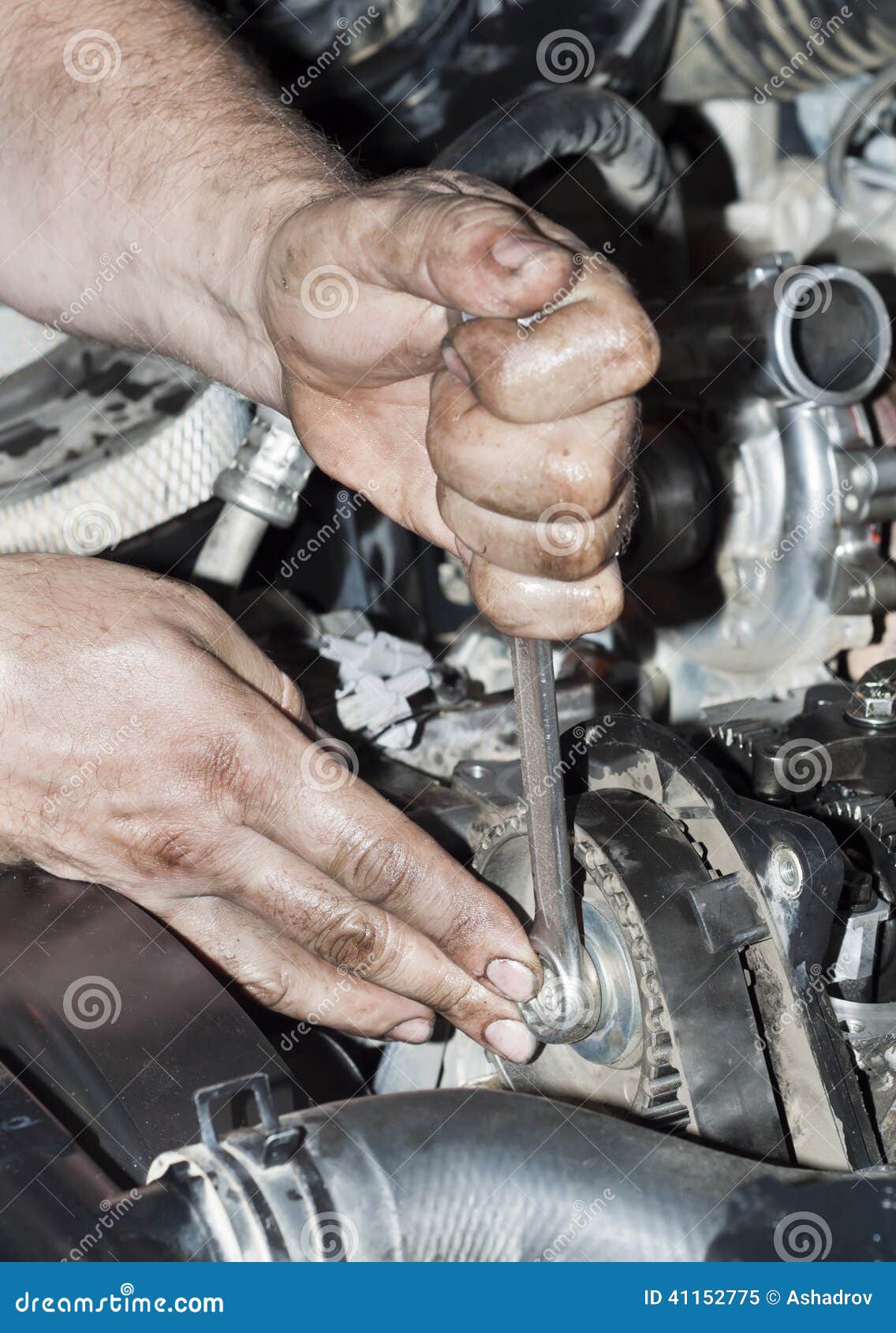 Engine Repair. the Tool in Hands Stock Image - Image of cable, hands ...