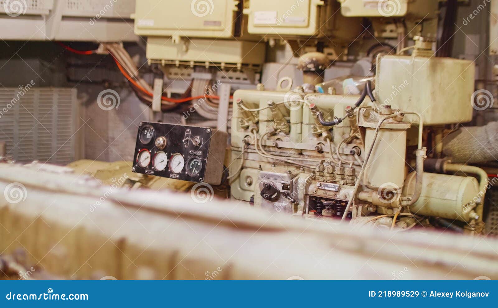 Diesel Generator and Black Dashboard in Engine Room of Old Tug. Stock ...