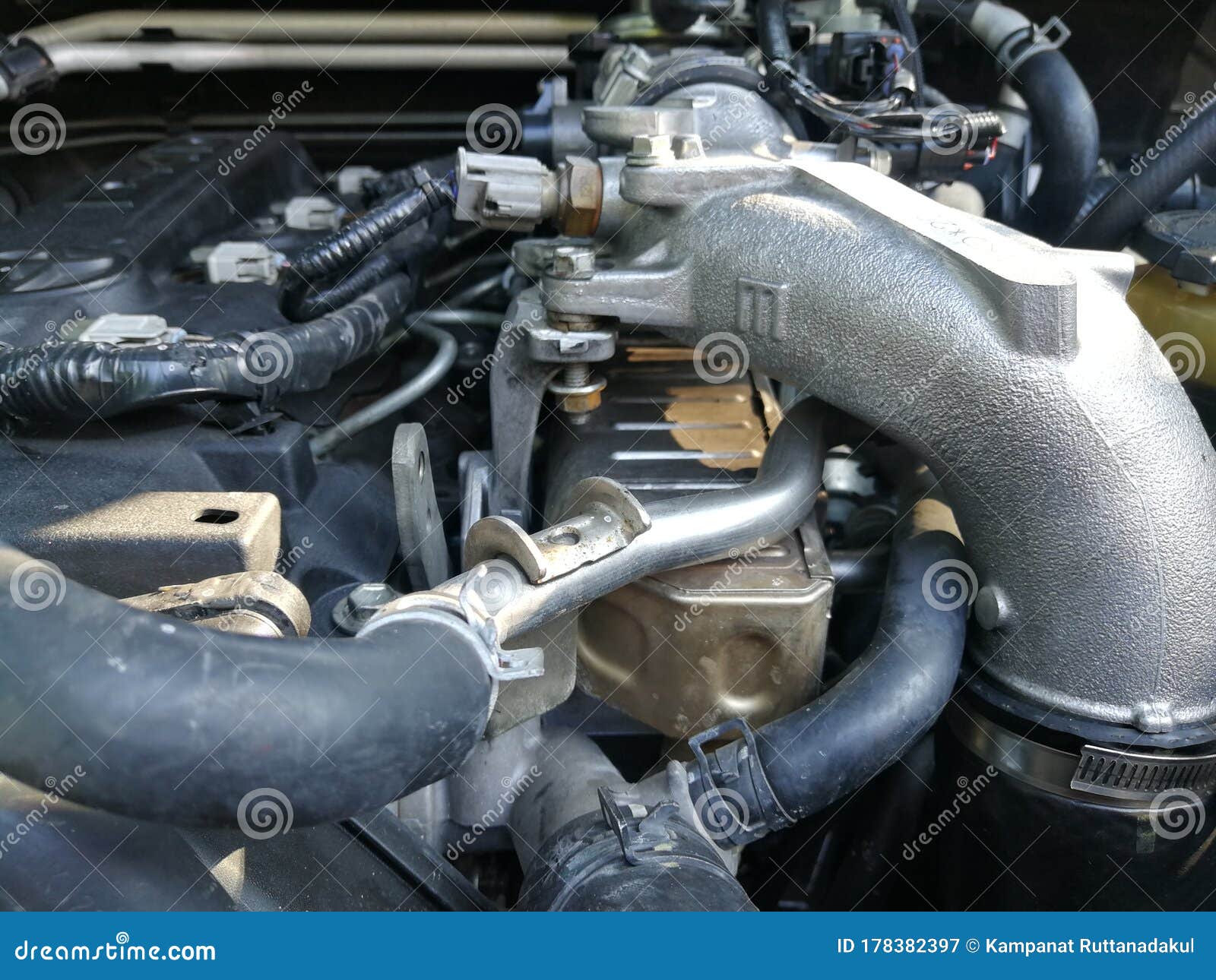 The Engine in the Engine Room in the Front of the Car Stock Image ...