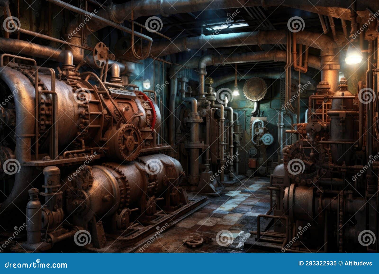 Engine Room with Machinery and Gears Stock Illustration - Illustration ...