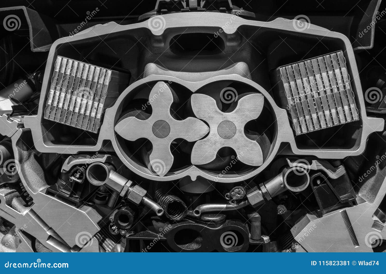Engine with Rotor of a Modern Car Stock Image - Image of pipe, device ...