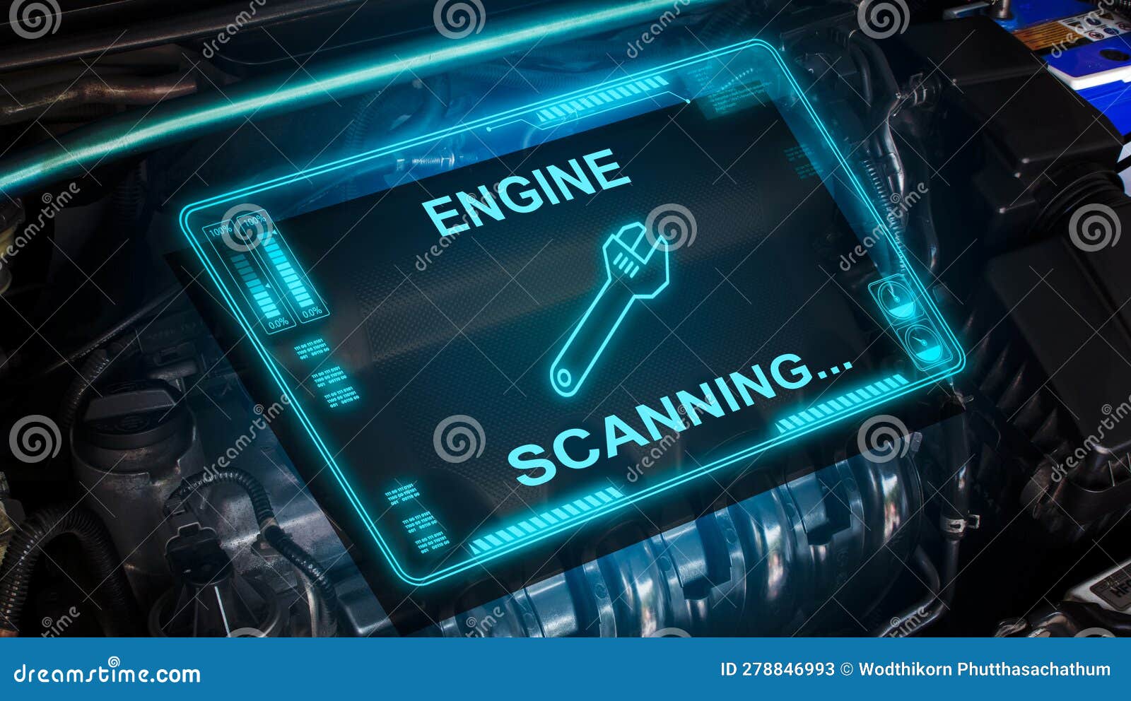 Engine Scanning Interface Display on the Car Engine Compartment Stock ...