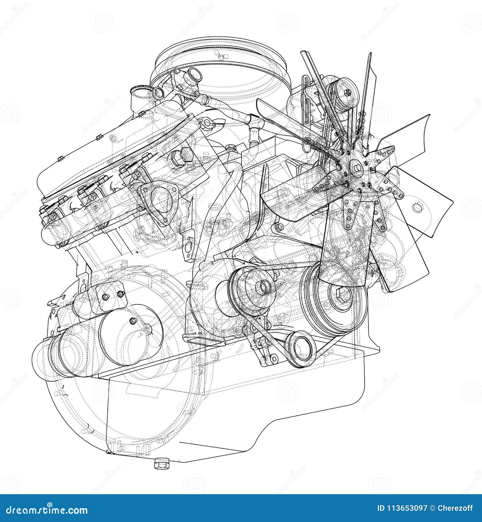 Engine Sketch. 3d Illustration Stock Illustration - Illustration of ...