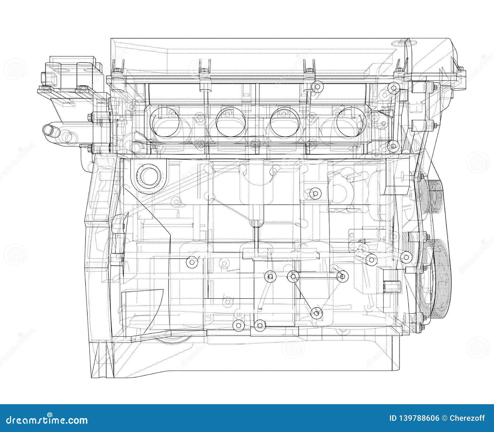 Engine Sketch. Vector Rendering of 3d Stock Vector - Illustration of ...
