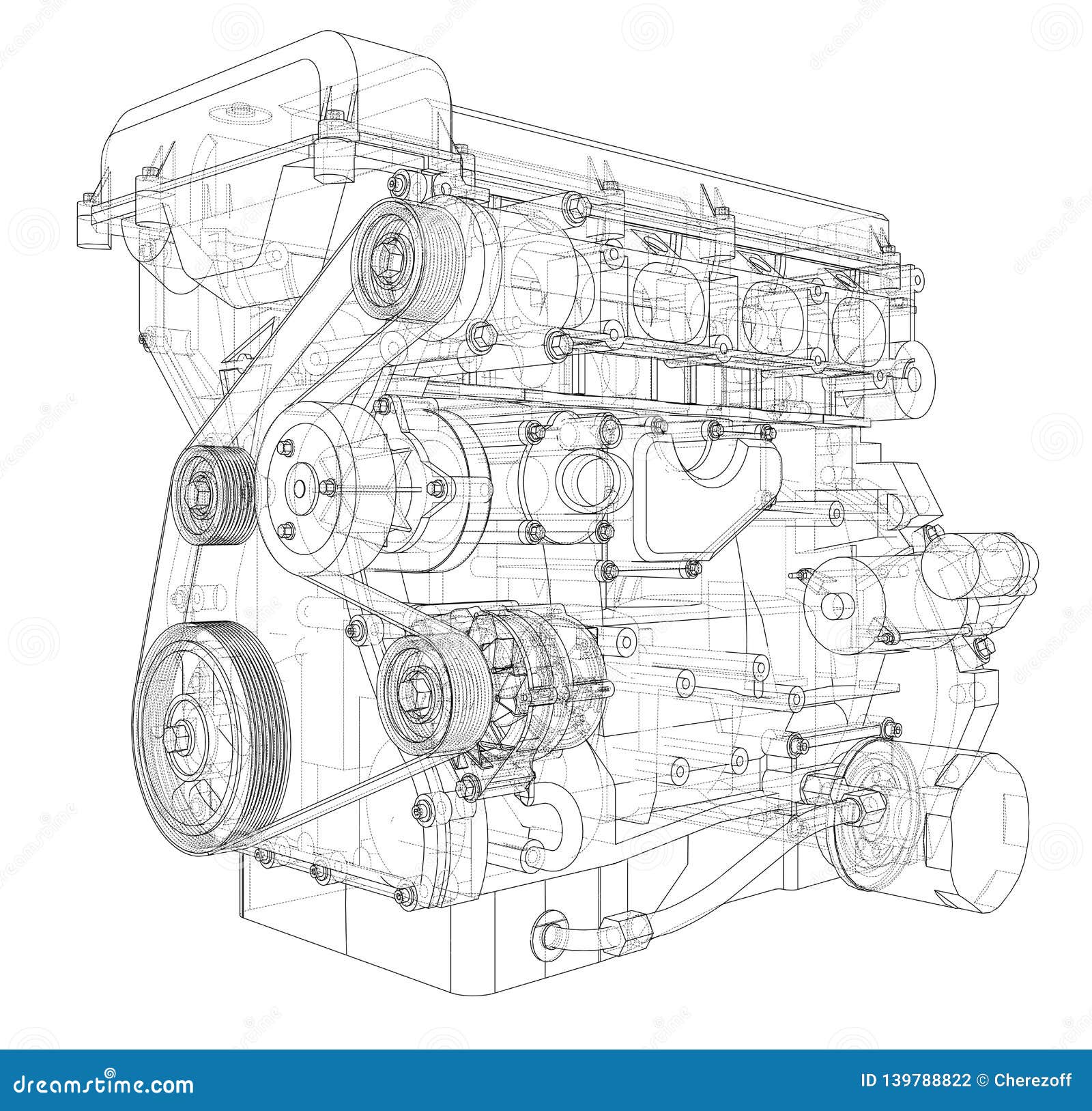 Engine Sketch. Vector Rendering of 3d Stock Vector - Illustration of ...