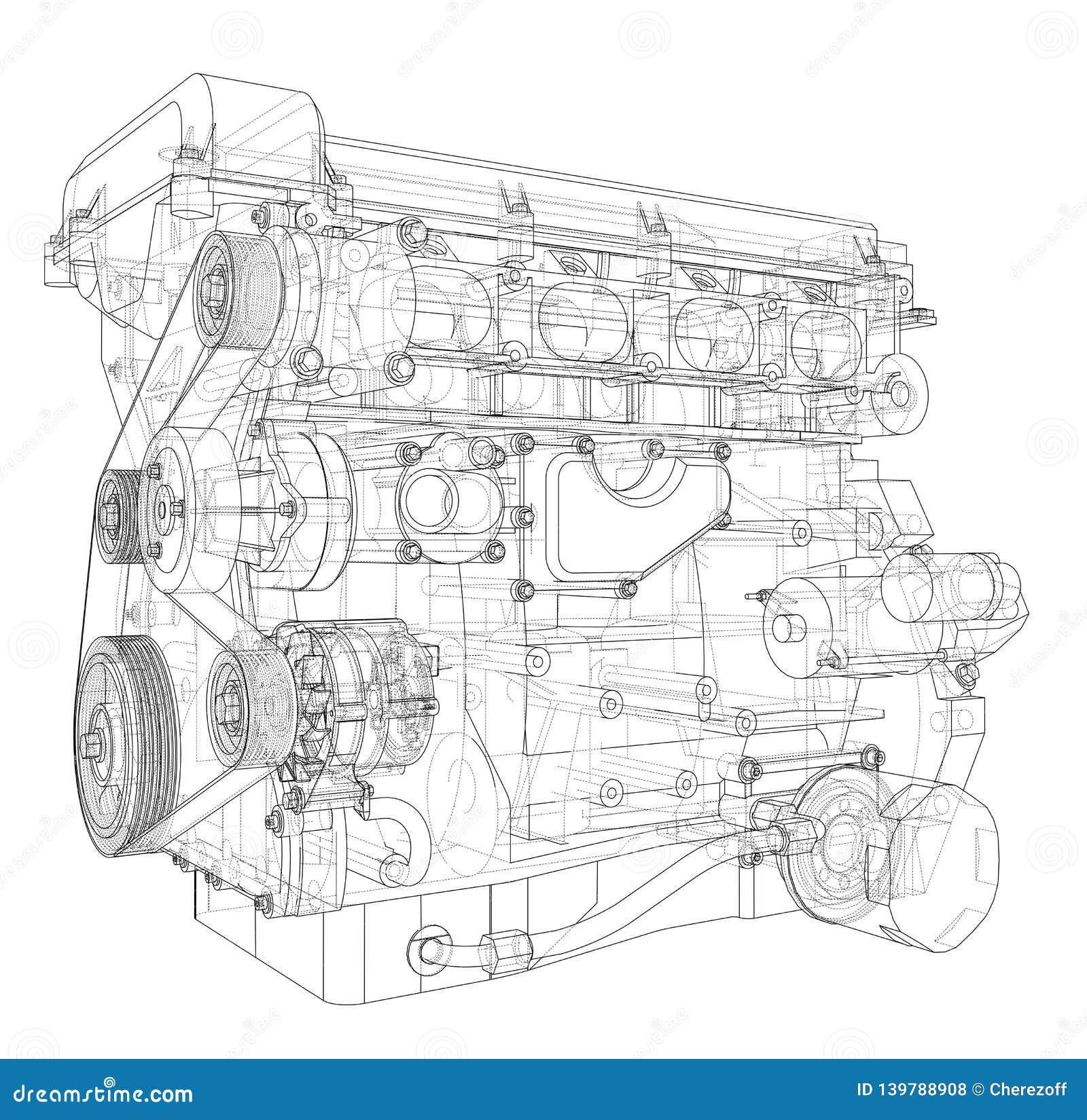 Engine Sketch. Vector Rendering of 3d Stock Vector - Illustration of ...