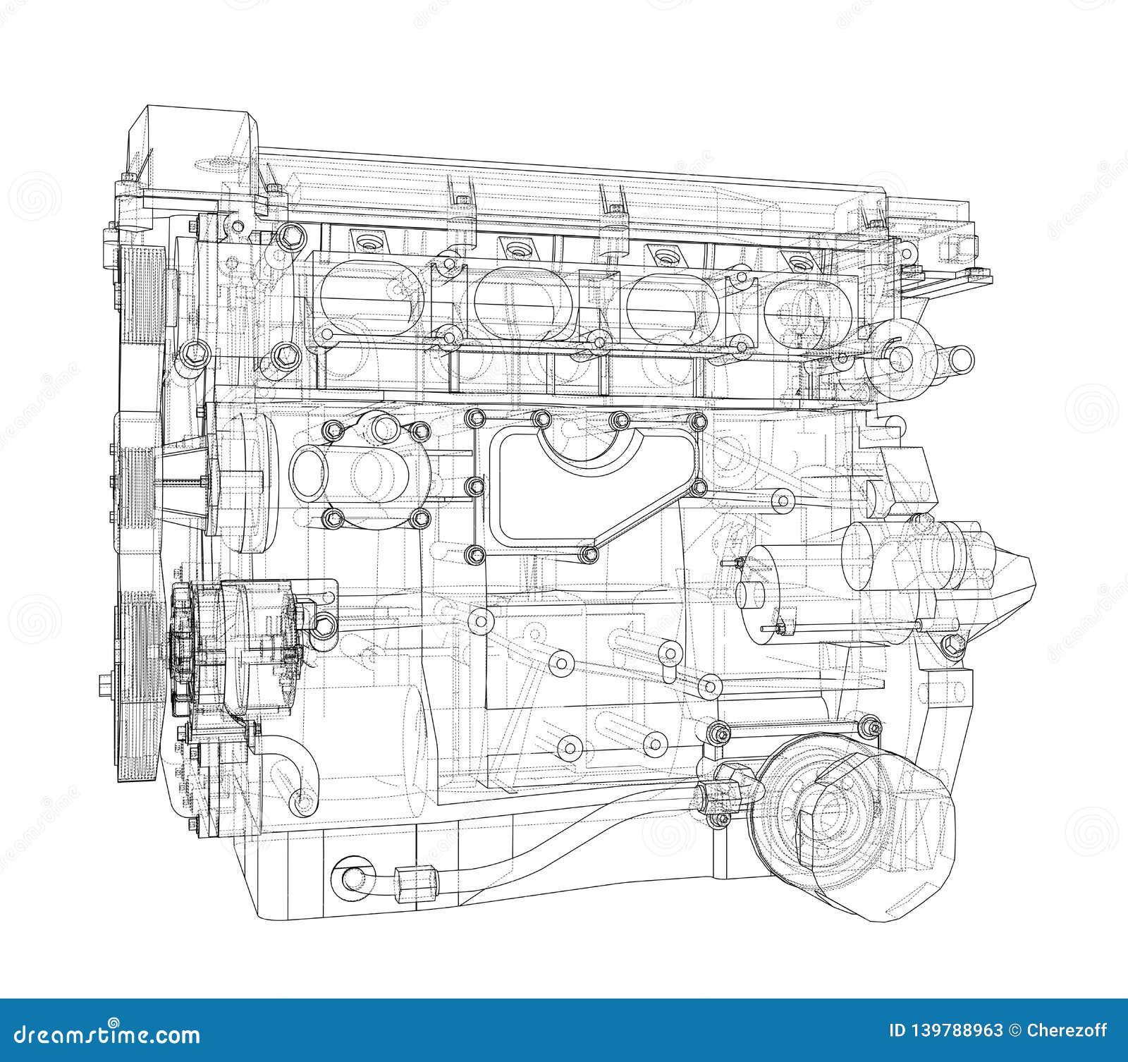 Engine Sketch. Vector Rendering of 3d Stock Vector - Illustration of ...
