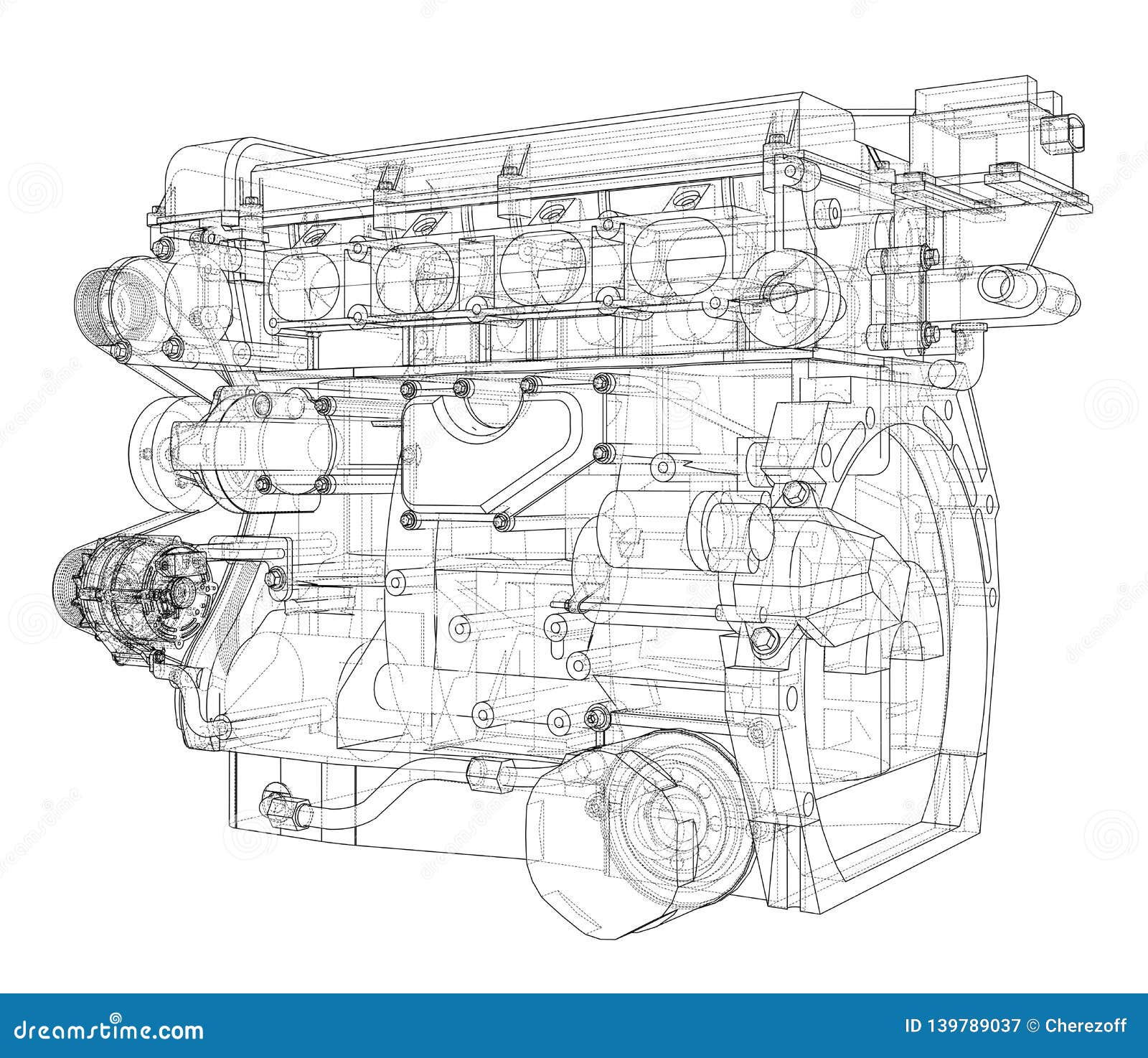 Engine Sketch. Vector Rendering of 3d Stock Vector - Illustration of ...