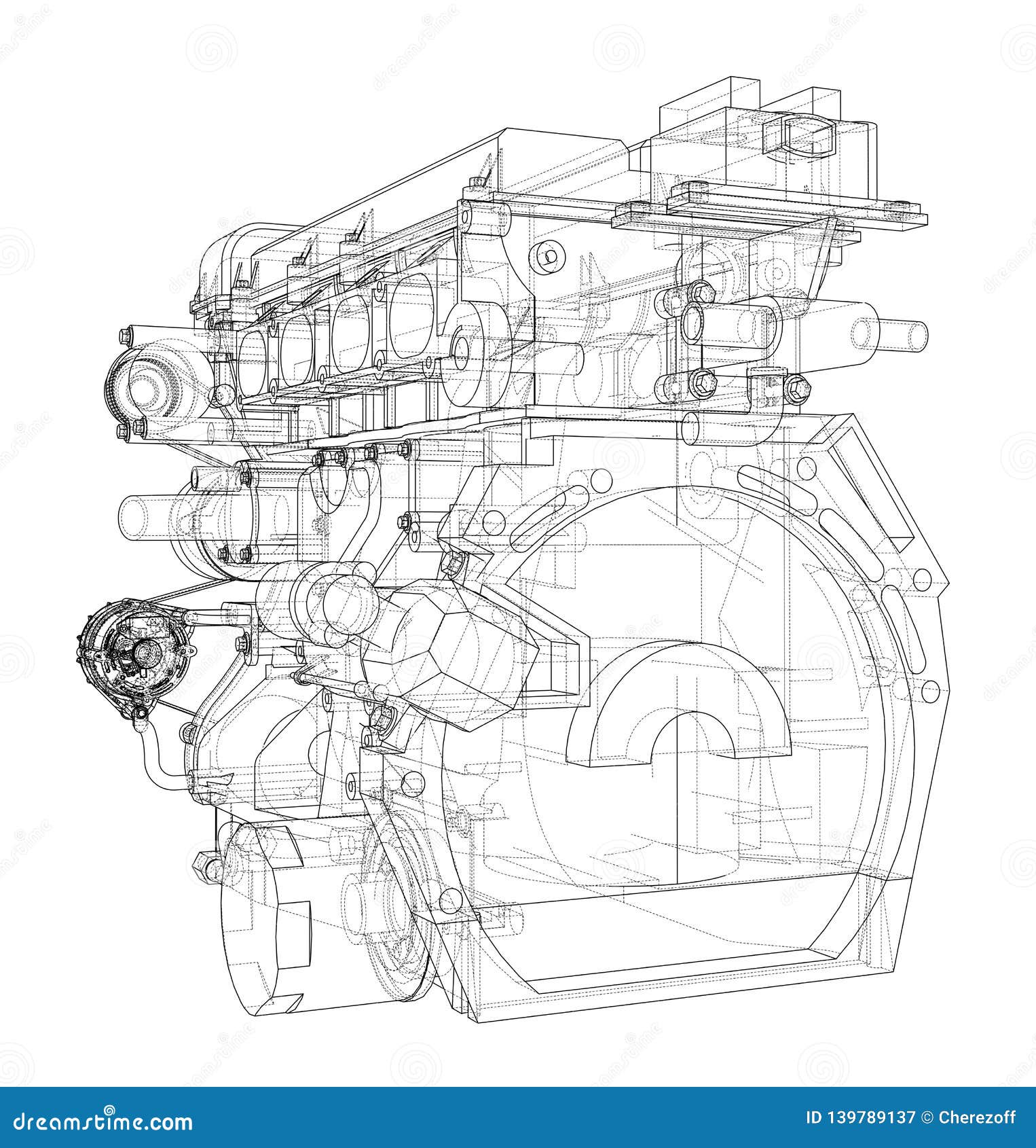 Engine Sketch. Vector Rendering of 3d Stock Vector - Illustration of ...