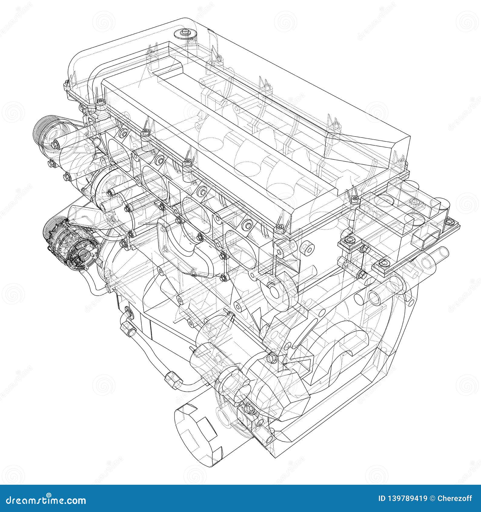 Engine Sketch. Vector Rendering of 3d Stock Vector - Illustration of ...