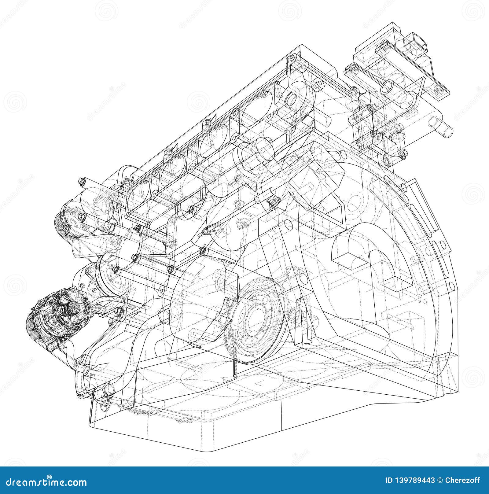 Engine Sketch. Vector Rendering of 3d Stock Vector - Illustration of ...