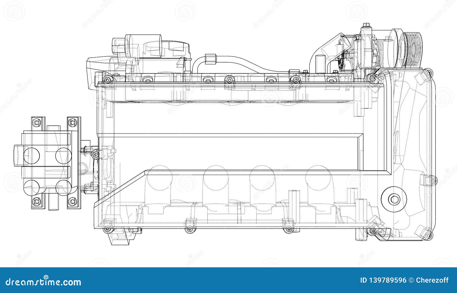 Engine Sketch. Vector Rendering of 3d Stock Vector - Illustration of ...