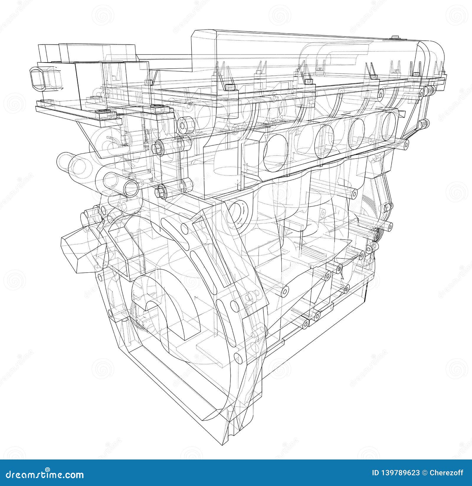 Engine Sketch. Vector Rendering of 3d Stock Vector - Illustration of ...