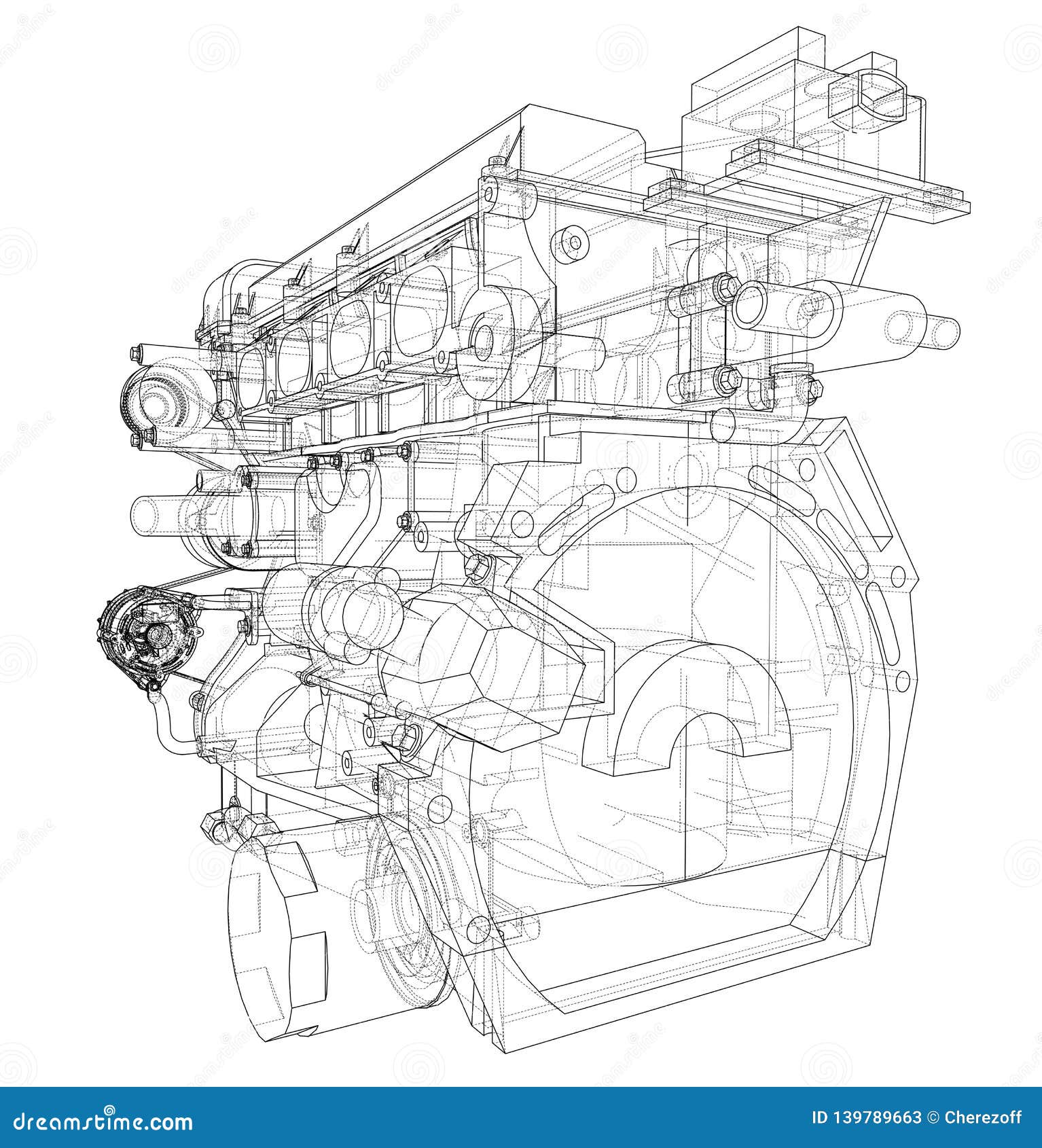 Engine Sketch. Vector Rendering of 3d Stock Vector - Illustration of ...
