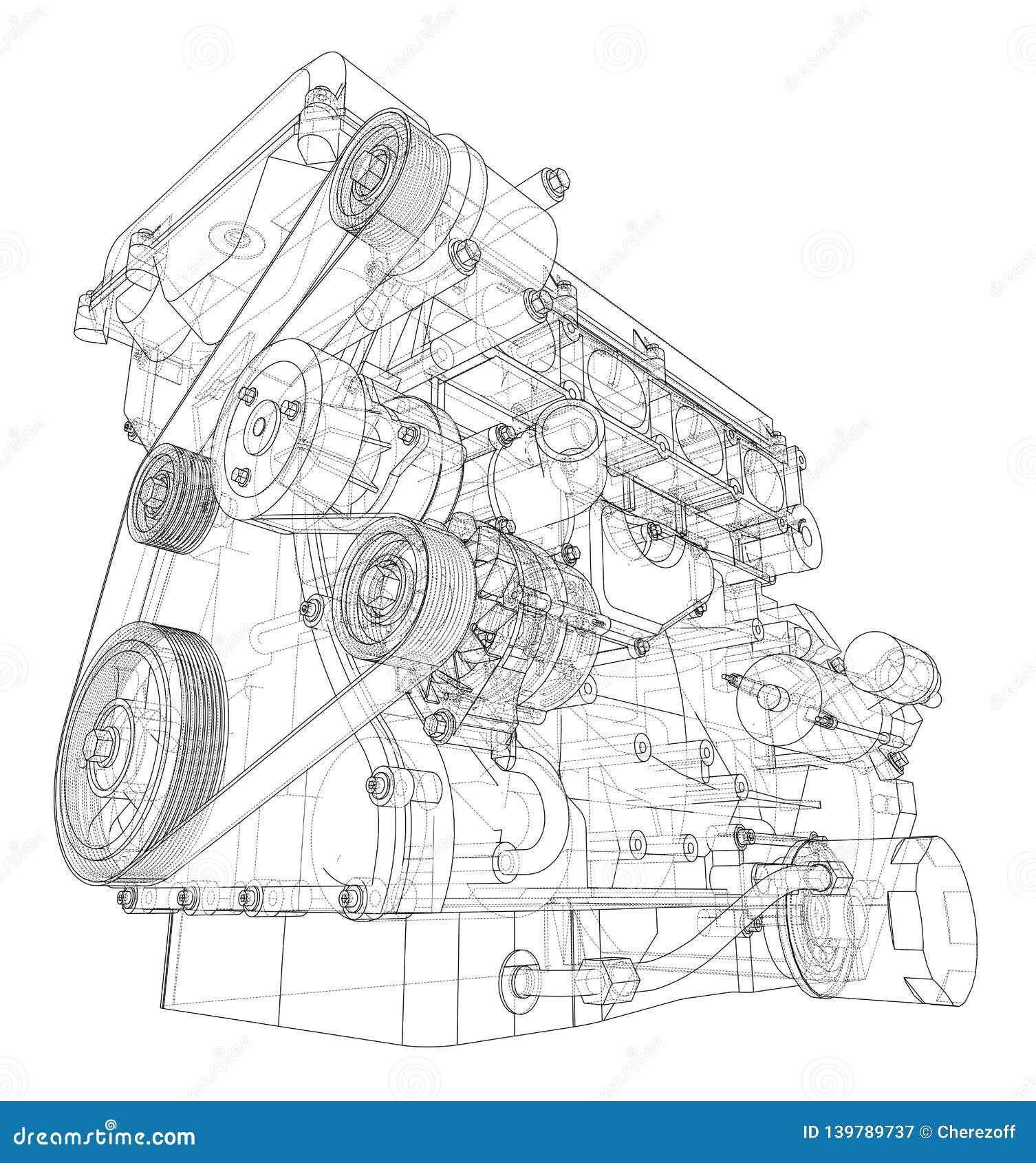 Engine Sketch. Vector Rendering of 3d Stock Vector - Illustration of ...