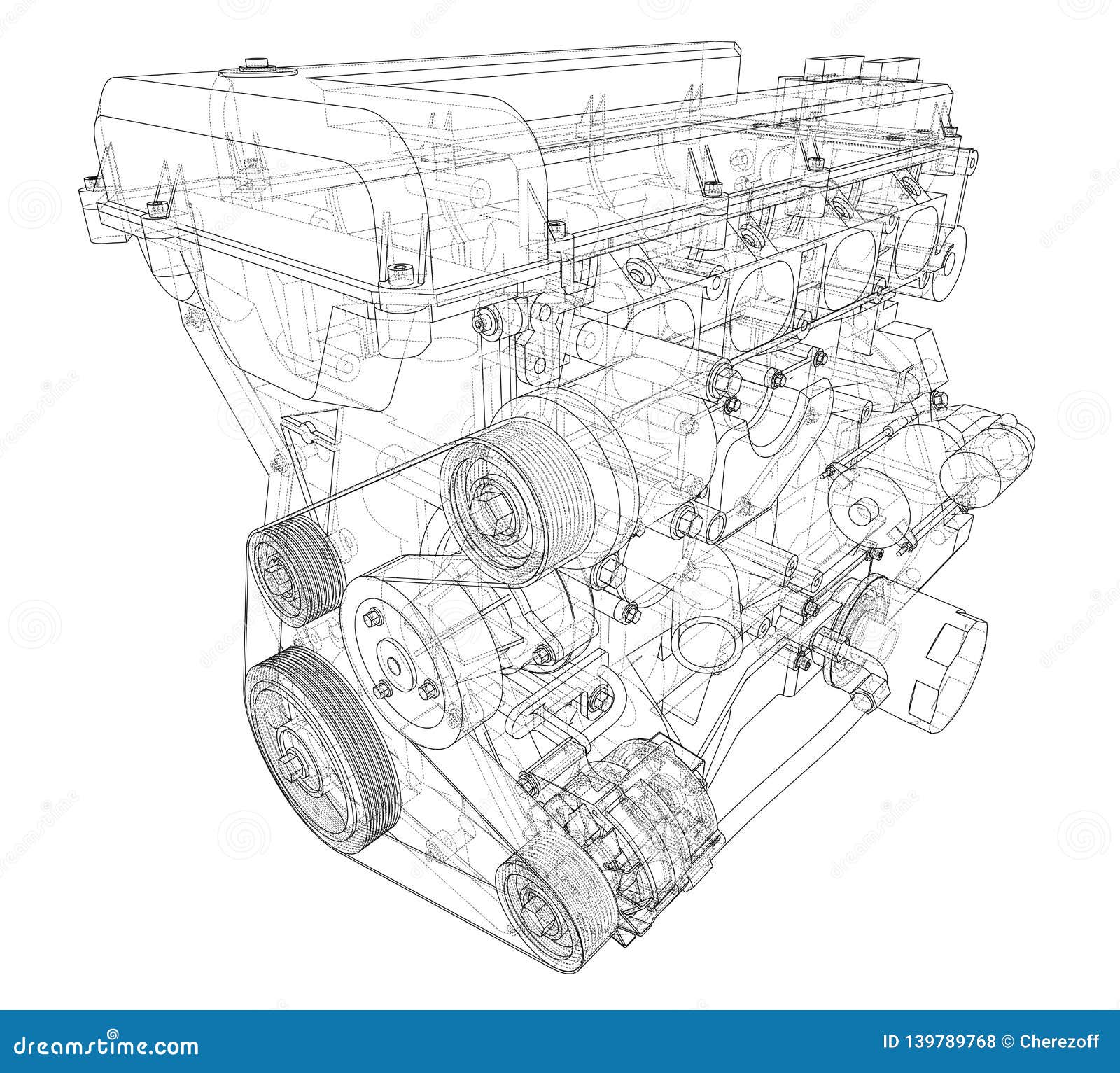 Engine Sketch. Vector Rendering of 3d Stock Vector - Illustration of ...