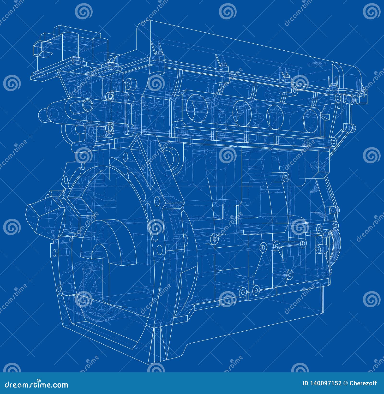 Engine Sketch. Vector Rendering of 3d Stock Vector - Illustration of ...