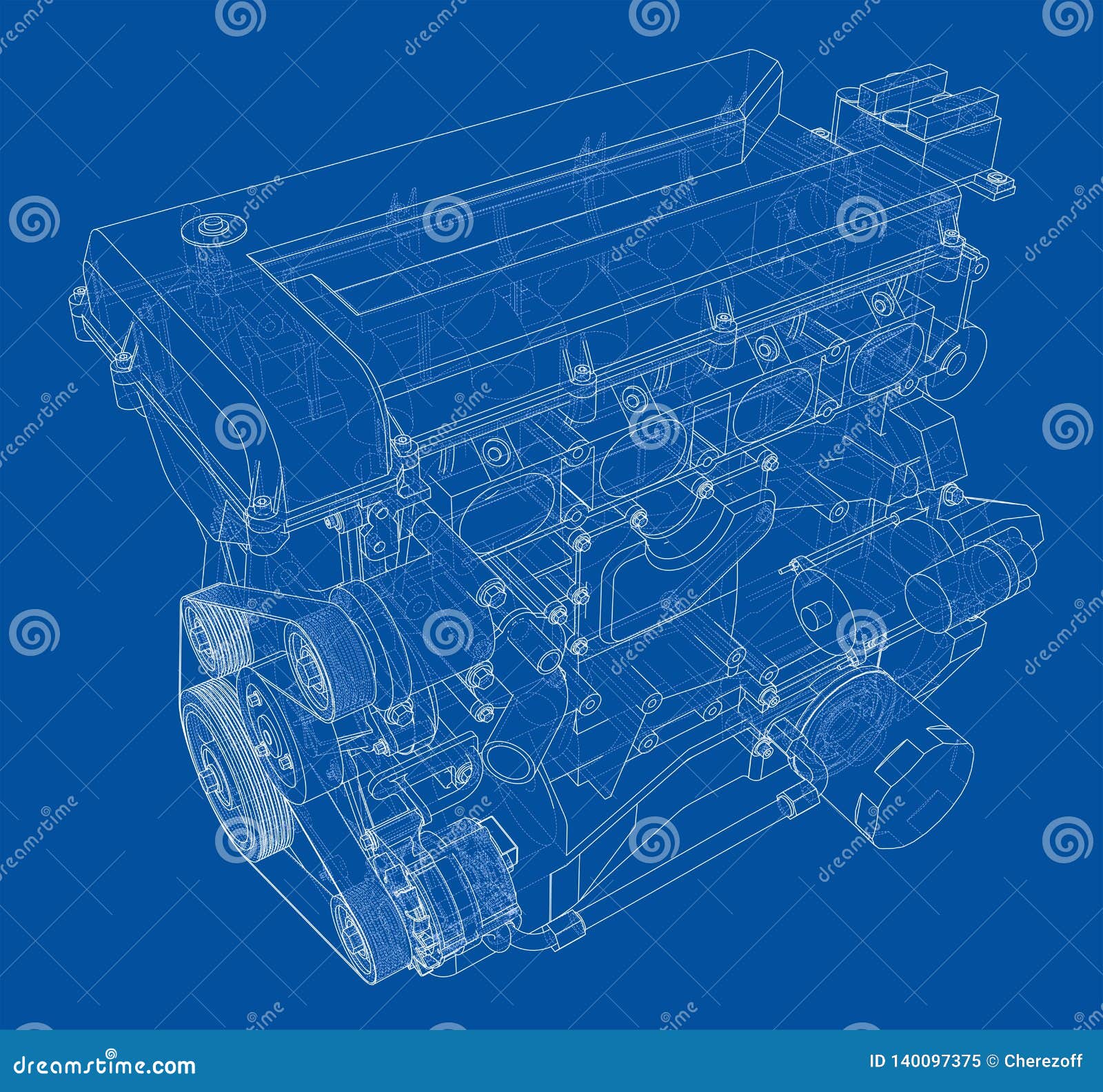 Engine Sketch. Vector Rendering of 3d Stock Vector - Illustration of ...