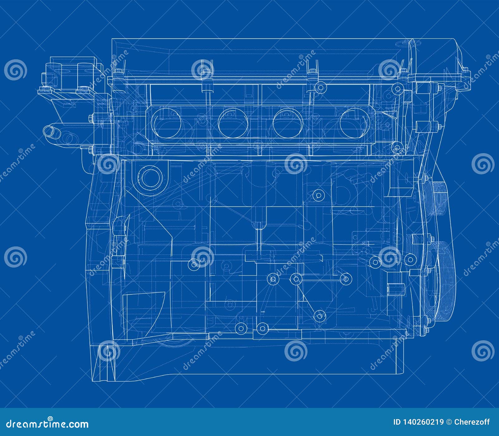Engine Sketch. Vector Rendering of 3d Stock Vector - Illustration of ...