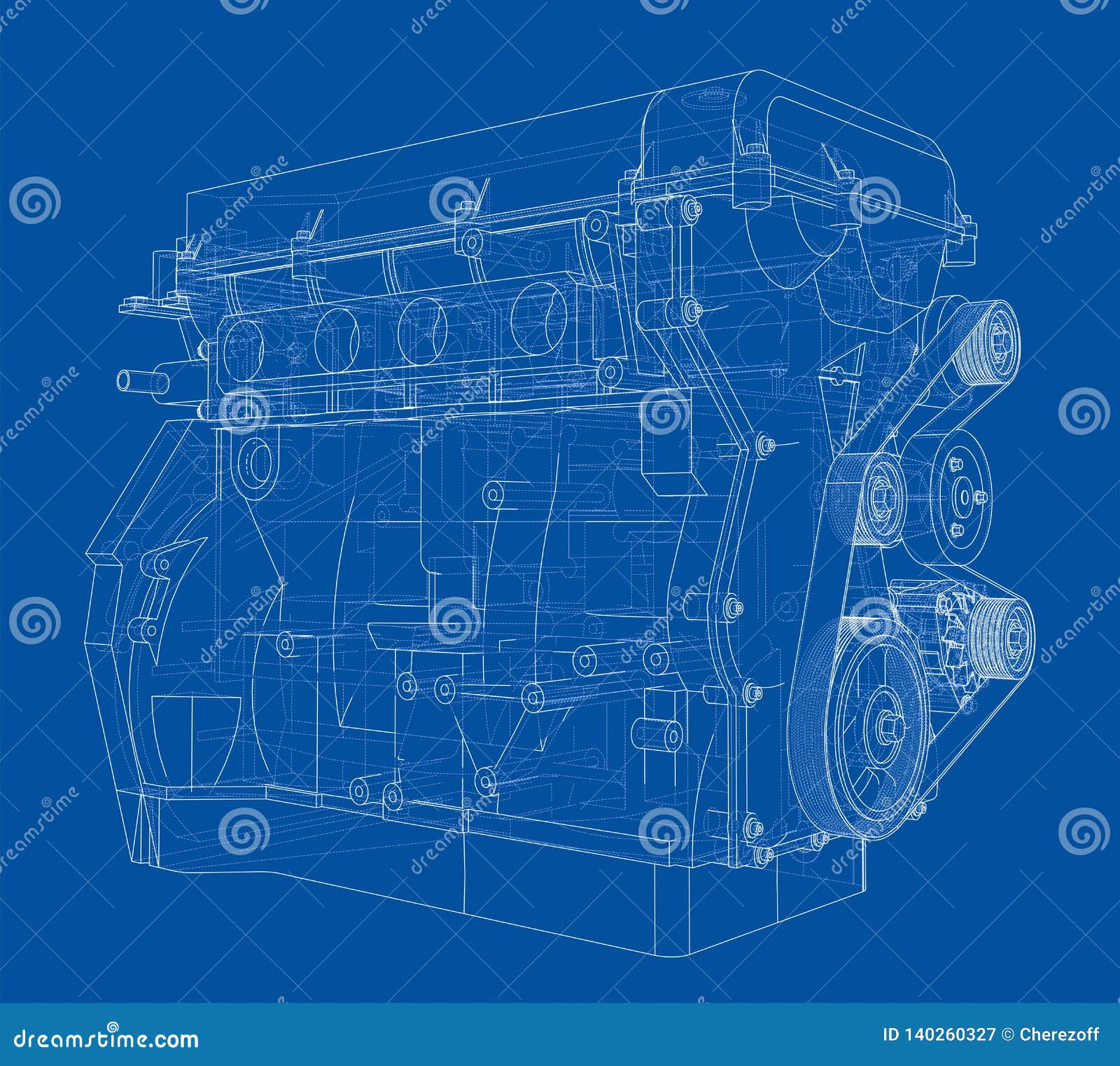 Engine Sketch. Vector Rendering of 3d Stock Vector - Illustration of ...