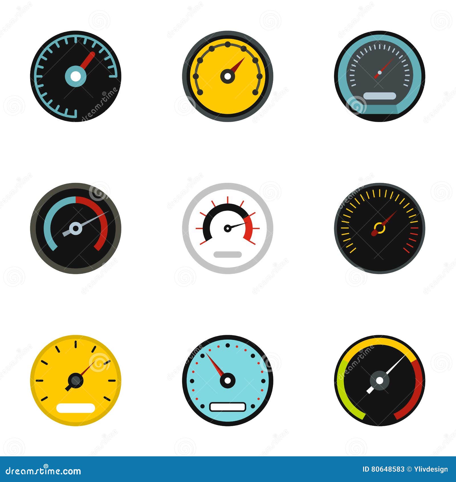Engine Speedometer Icons Set, Flat Style Stock Vector - Illustration of ...