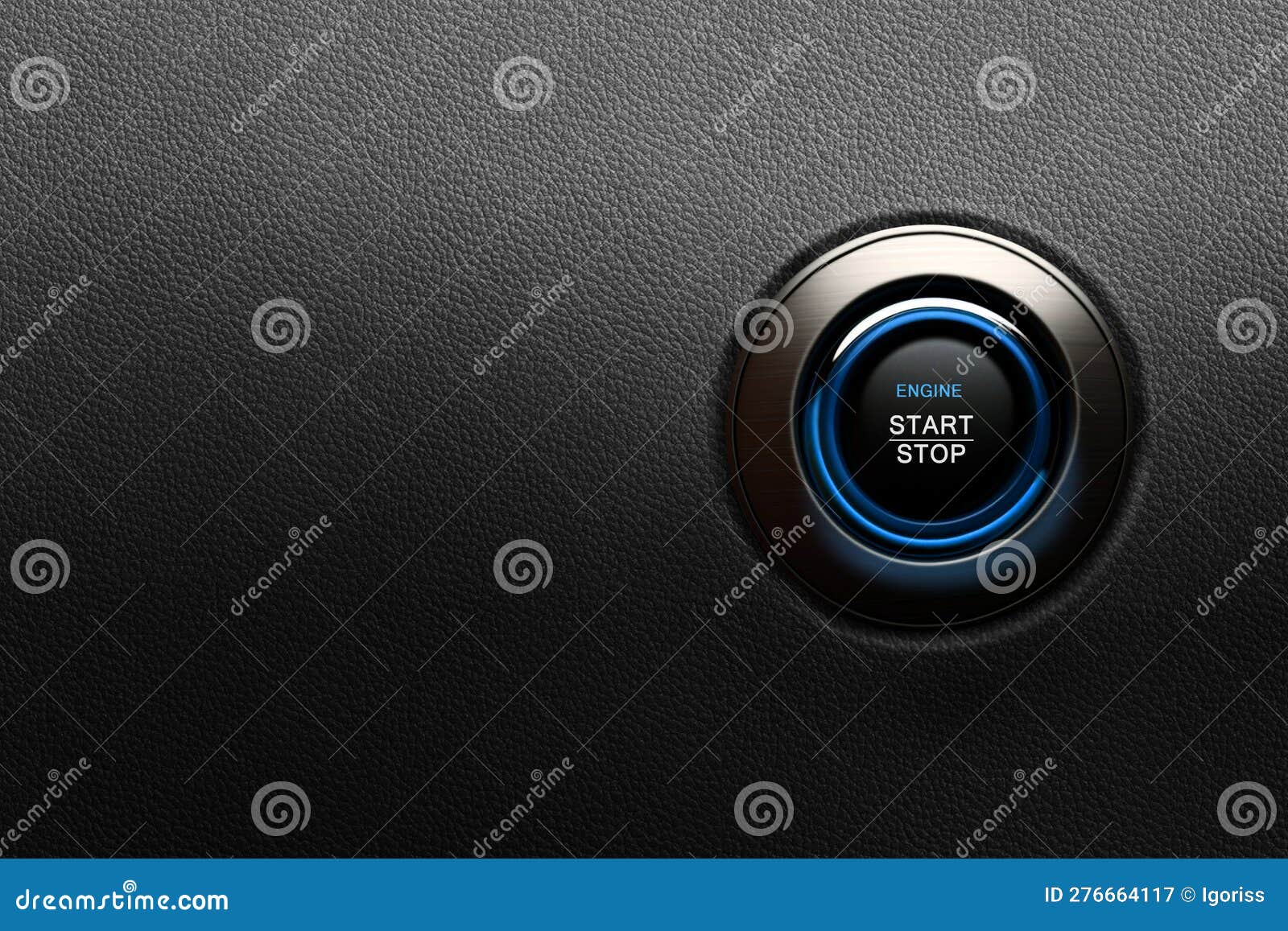 Engine Start Button with Blue Glowing Ring on a Modern Car Stock Image ...