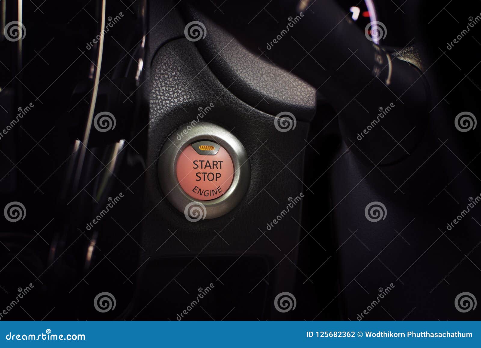 Engine Start Button of Car with a Orange Light. Stock Photo - Image of ...