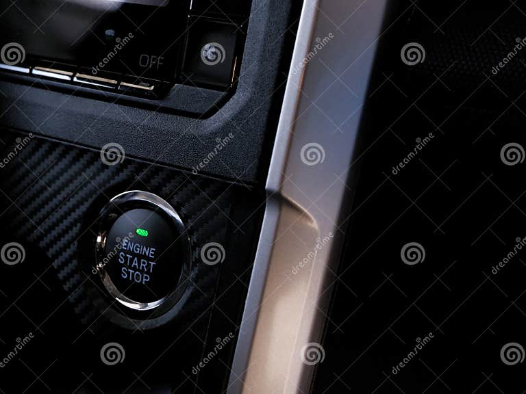 Engine Start Button, Modern Car Start and Stop Button Stock Photo ...