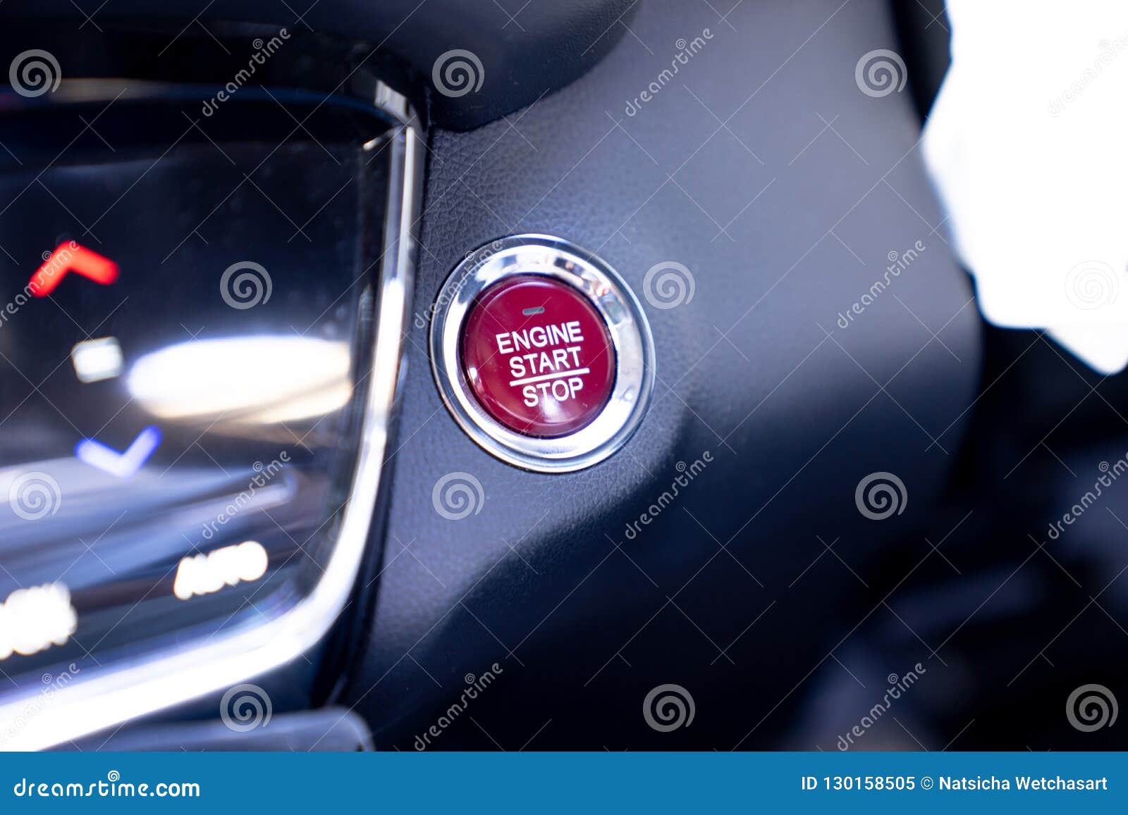 Engine Start and Stop Button in a Car Stock Image - Image of interior ...