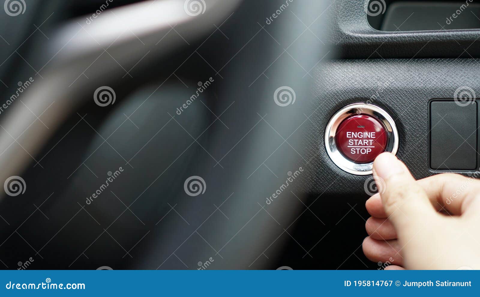 Engine Start and Stop Button Functions in the Car with Hand Pressing ...